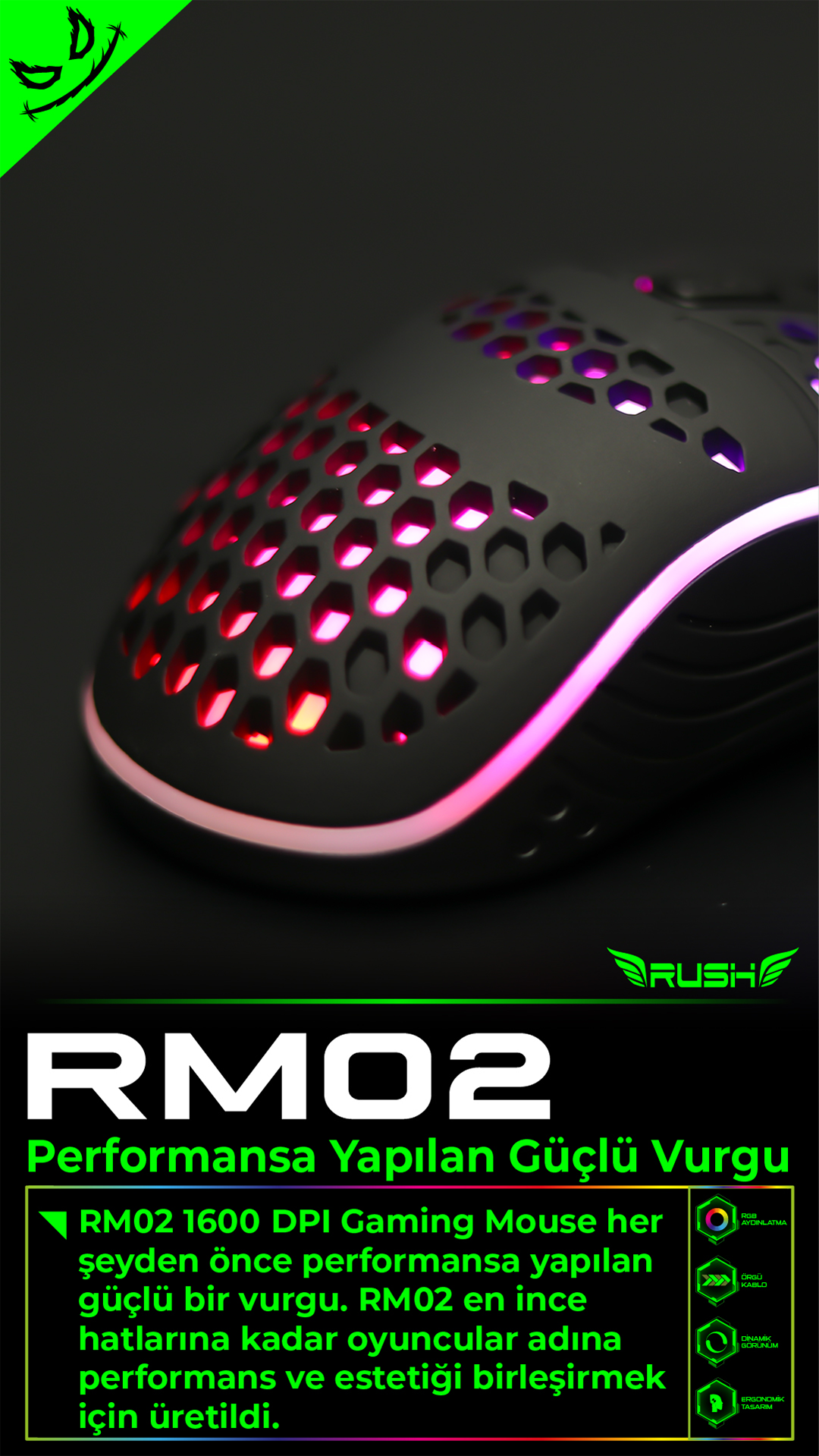 Rush Rm02 Rgb Aydınlatmalı 1600 Dpı Gaming Oyuncu Mouse - Fiyatı, Yorumları