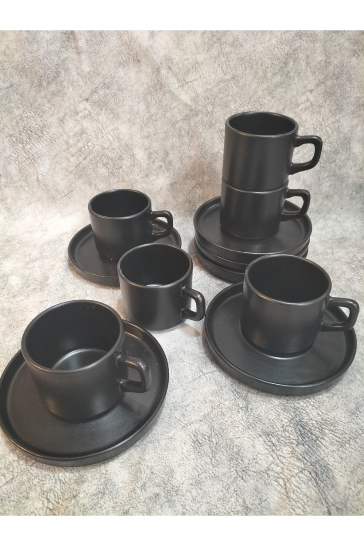 Bera Stackable Mat Siyah Nescafe/çay Fincan Takımı 12 Parça 6 Kisilik ...