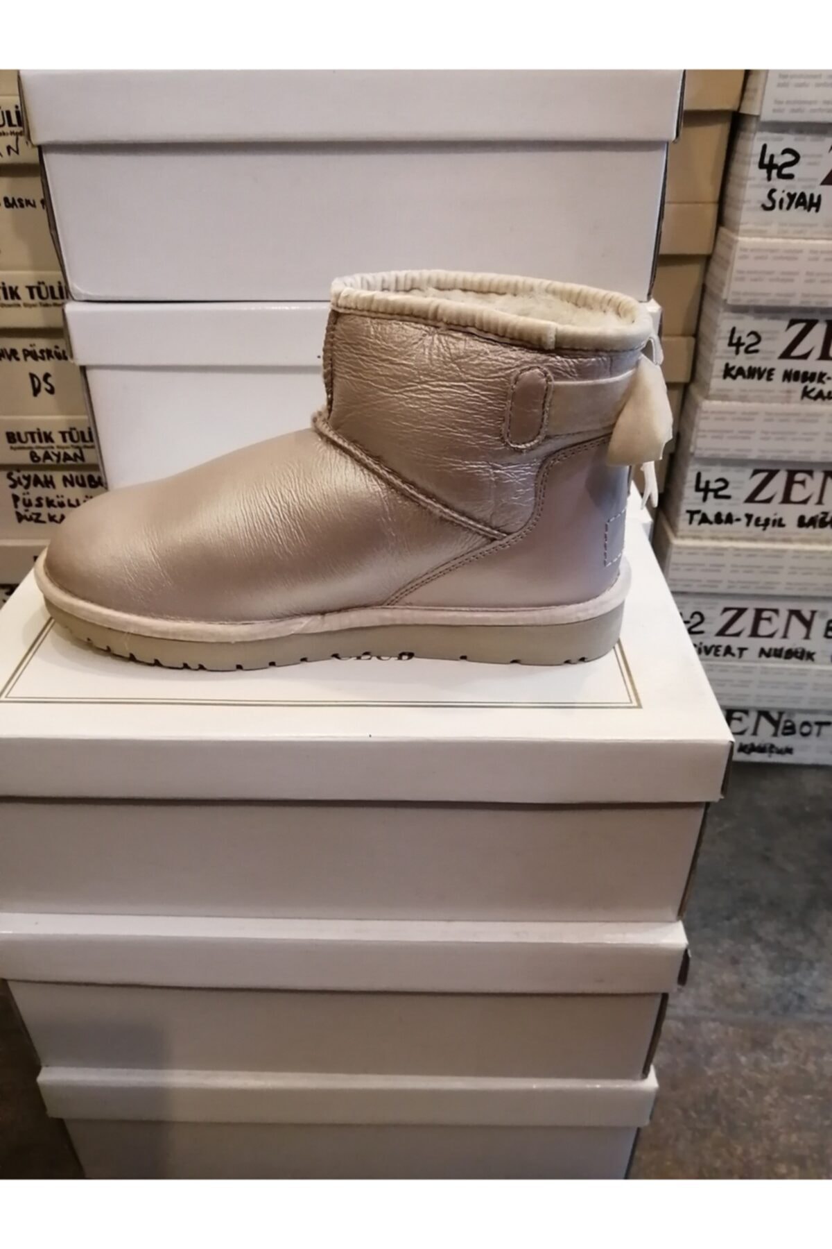 Tamaris Kadın Hakiki Deri Metalik Bej Bot Içi Koyun Yünü Termo Taban ...