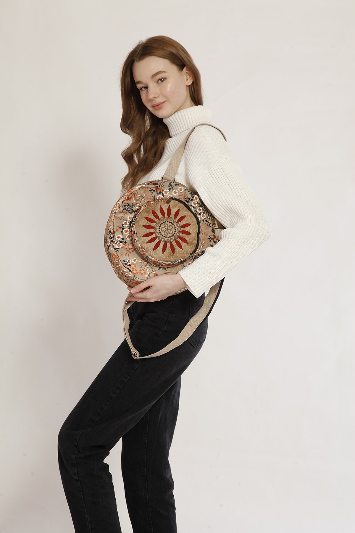 Street Bag Fargin Etnik Otantik Desenli Yuvarlak Sırt Çantası Nakışlı ...