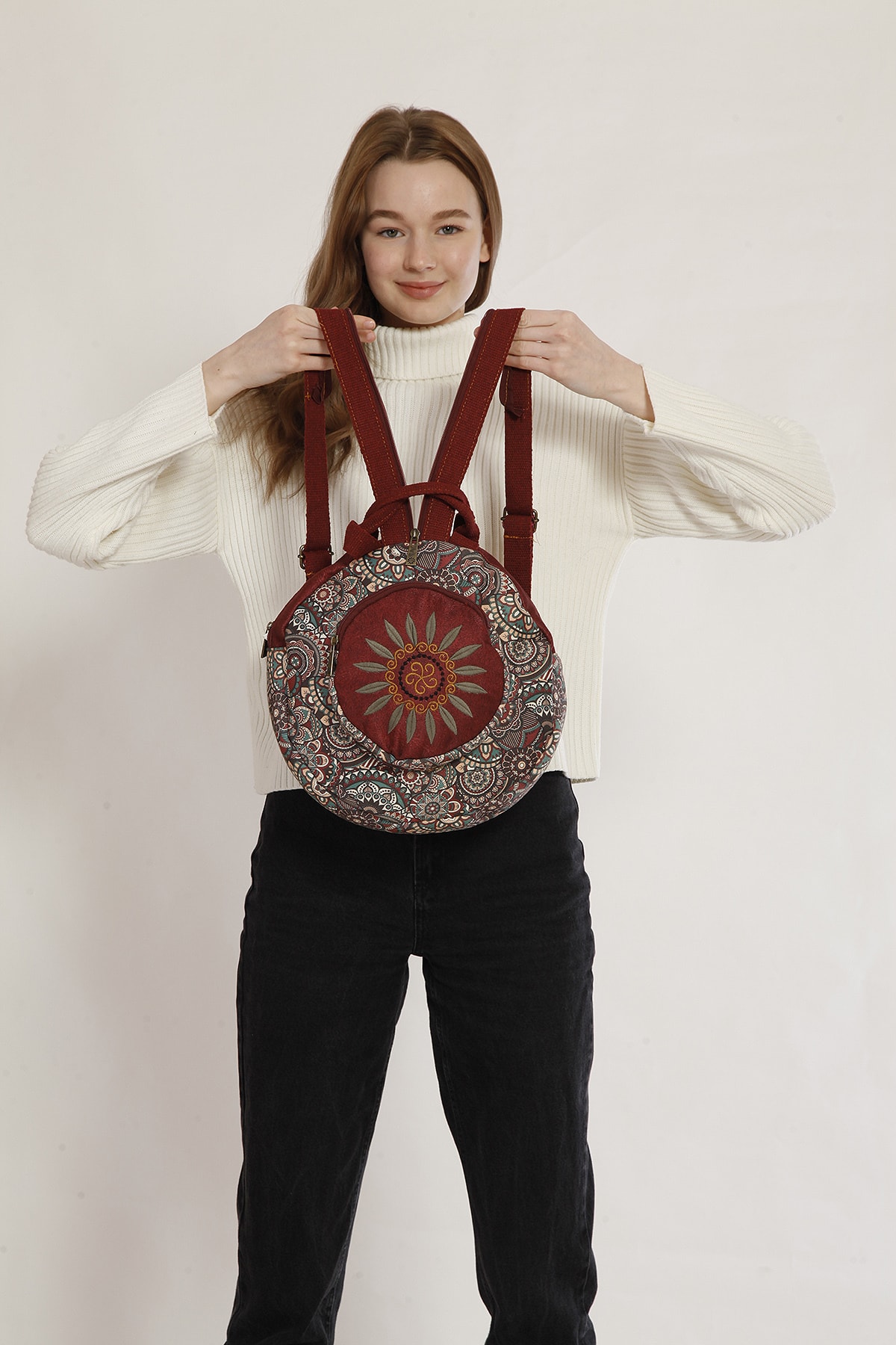 Street Bag Fargin Etnik Otantik Desenli Yuvarlak Sırt Çantası Nakışlı ...