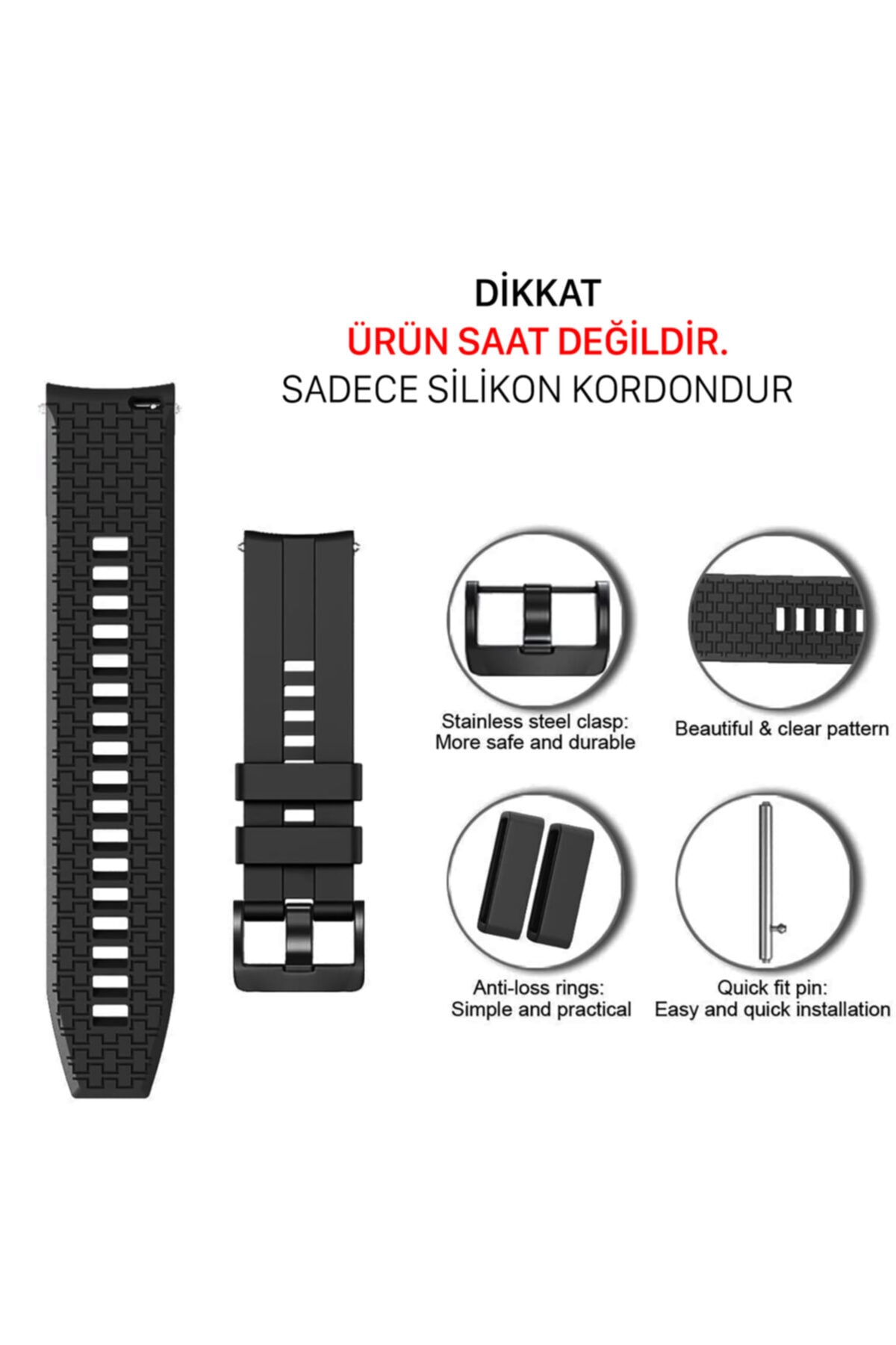 NovStrap Samsung Galaxy Watch 46mm Sm-r800 Uyumlu Kordon Kayış Klasik Silikon Kordon Metal ...