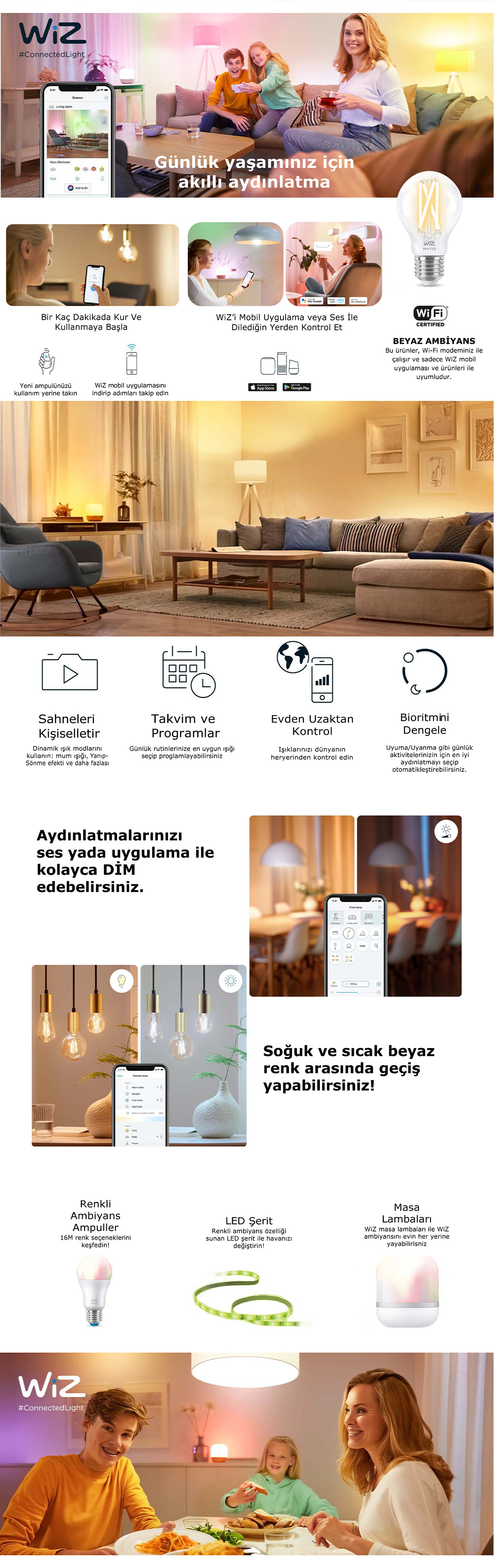 Wiz 60W Sarı-Beyaz Ambiyans E27 Şeffaf Cam Akıllı Filament Ampul (A60) - Fiyatı, Yorumları