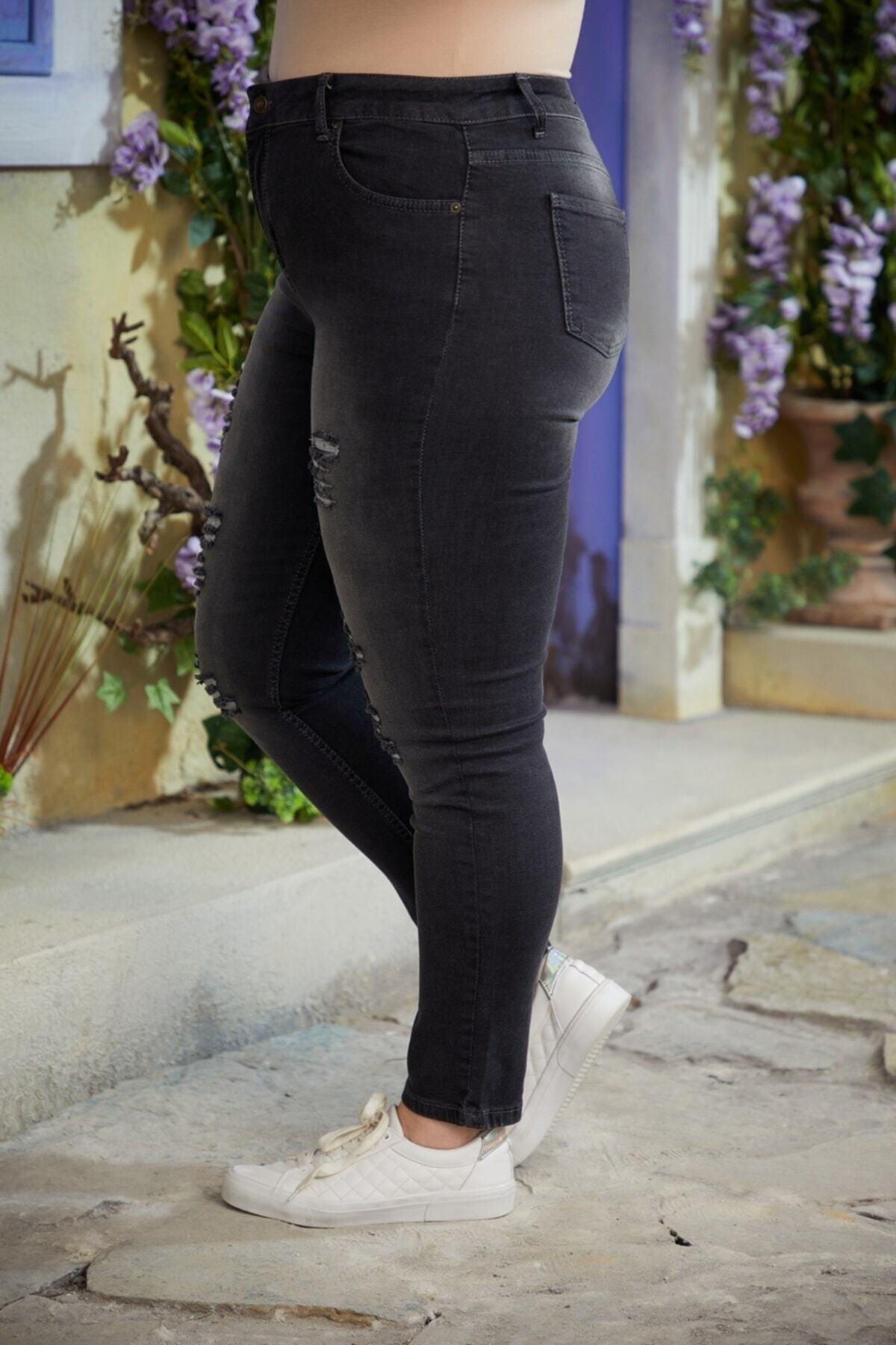 Rmg Smoked Large Size Ripped Jeans - Trendyol