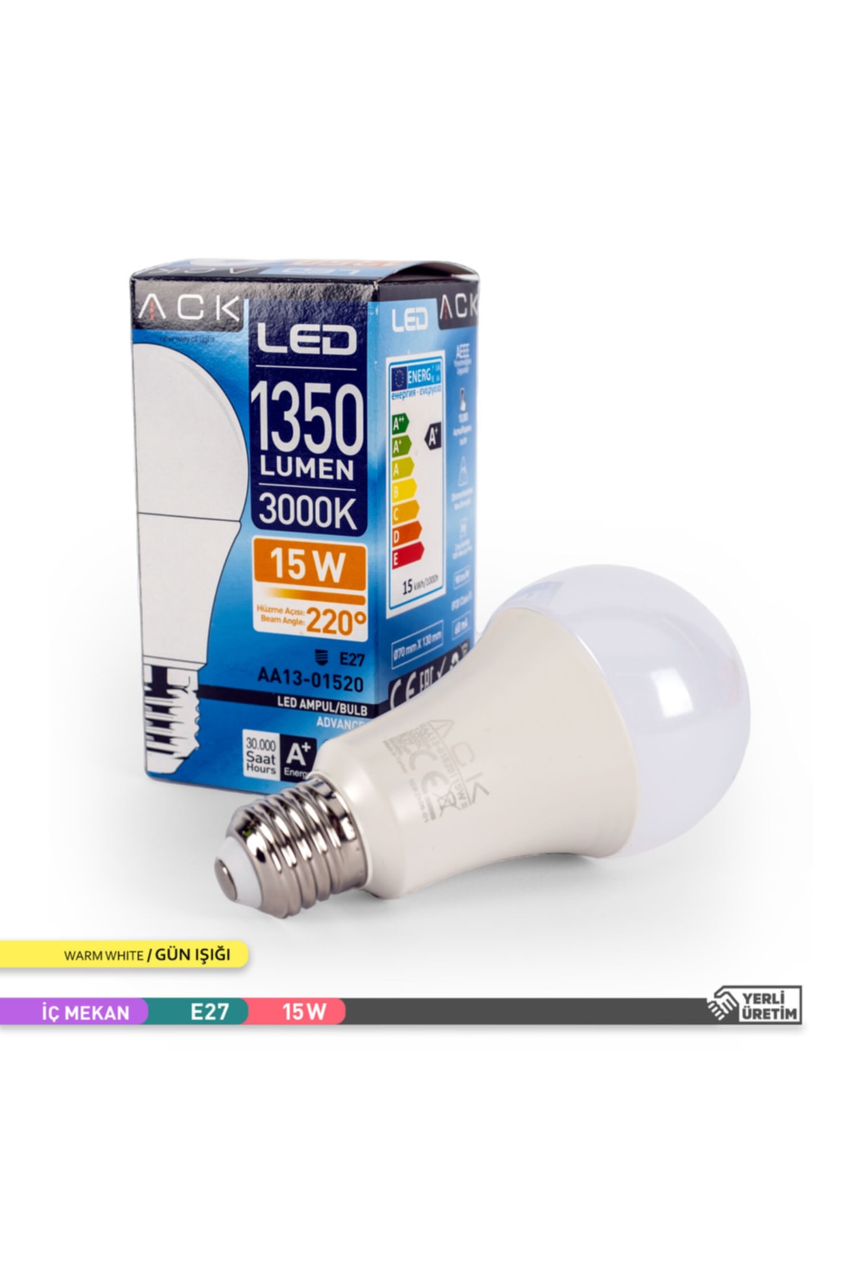 Ack A70 Led Ampul 3000k Gün Işığı 1350lm 220-240v 15w E27 - Fiyatı, Yorumları
