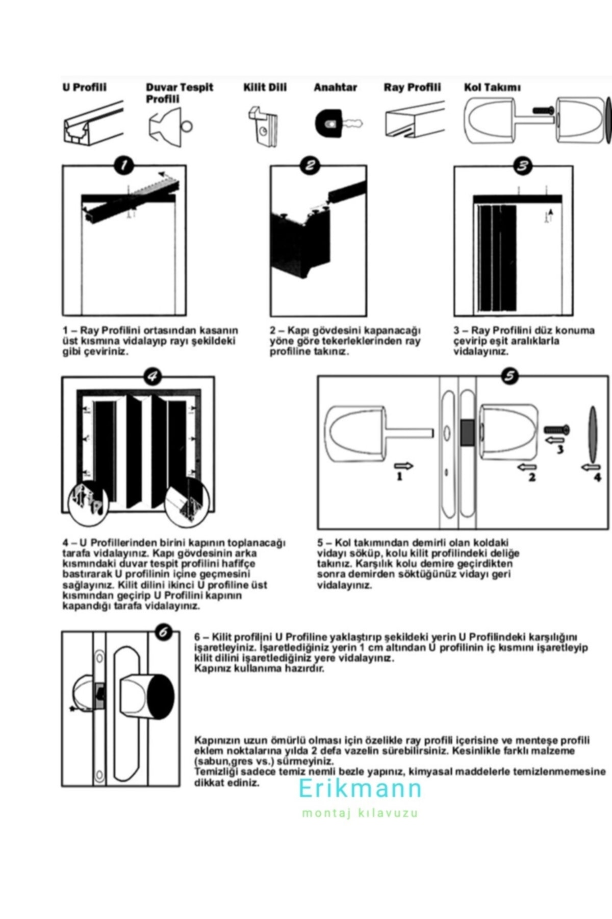ERİKMANN Akordiyon Kapı 190 H 215 Camlı Beyaz Katlanır Pvc Banyo Mutfak ...