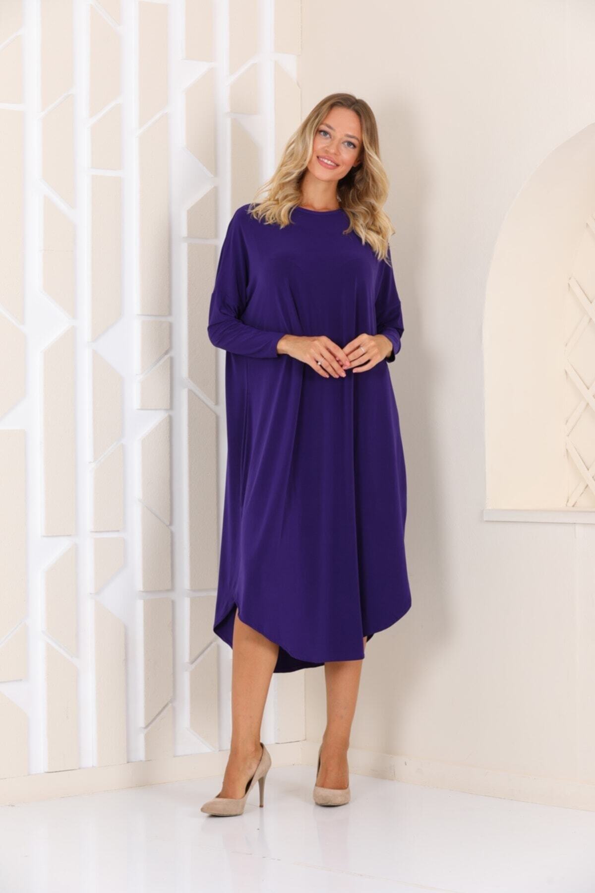 Sapha Kadın Mor Yanları Oval Uzun Sandy Tesettür Tunik Fiyatı ...