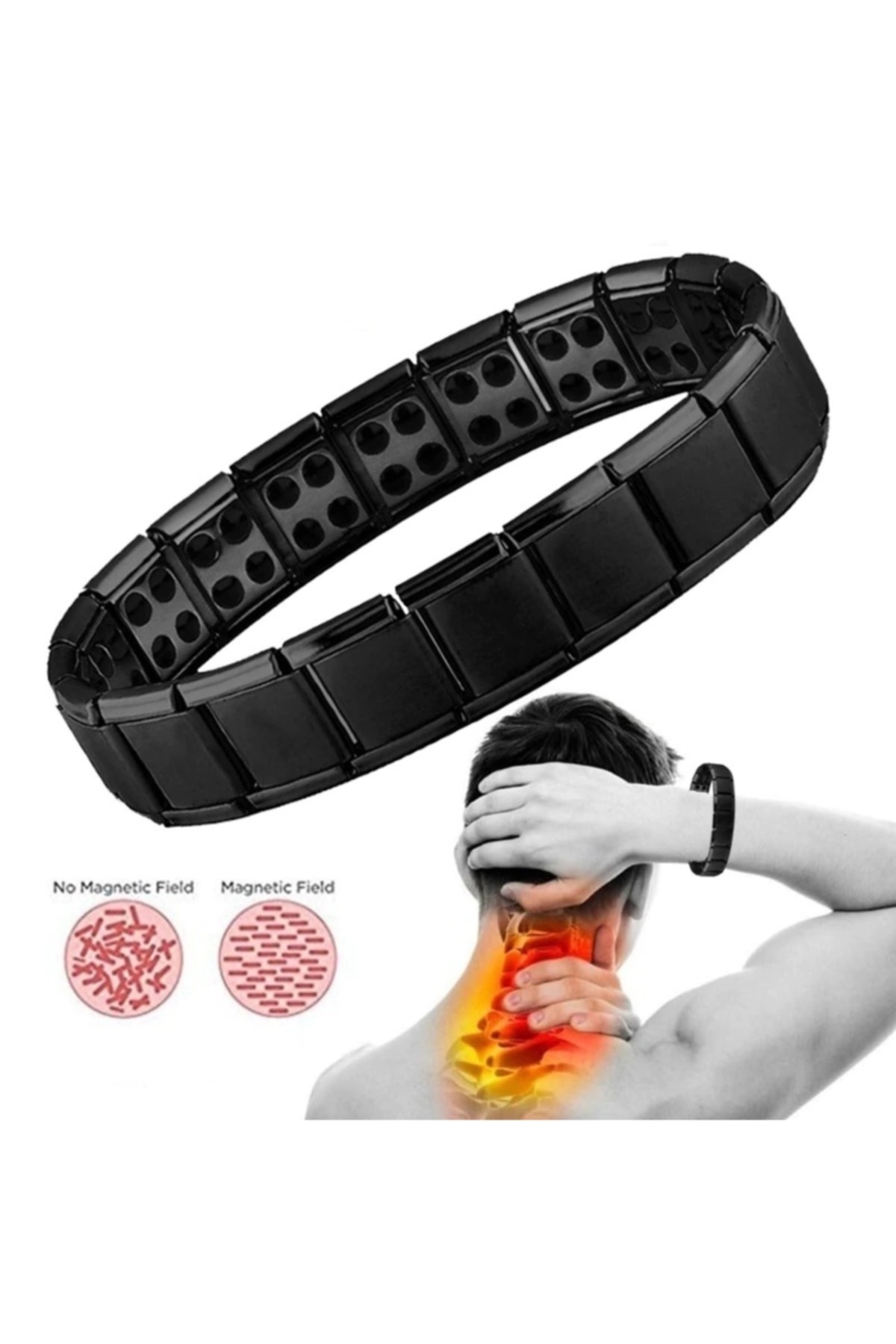 SYNOPE Paslanmaz Çelik Siyah Bileklik Germanyum Manyetik Enerji ...