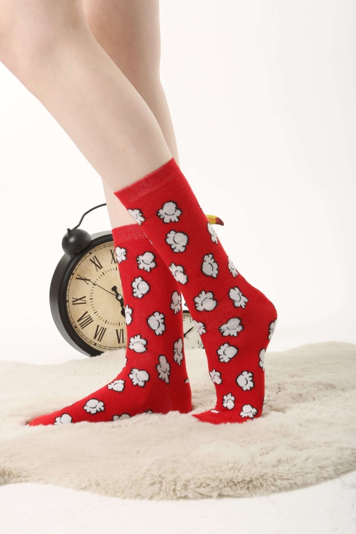 Socks Tunnel Patlamış Mısır Desenli Renkli Kırmızı Çorap Fiyatı ...