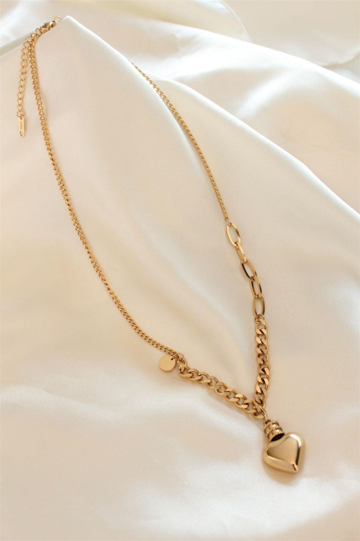 BUTİK AYVİTRİN Steel Curved Heart Design Chain Necklace - Trendyol