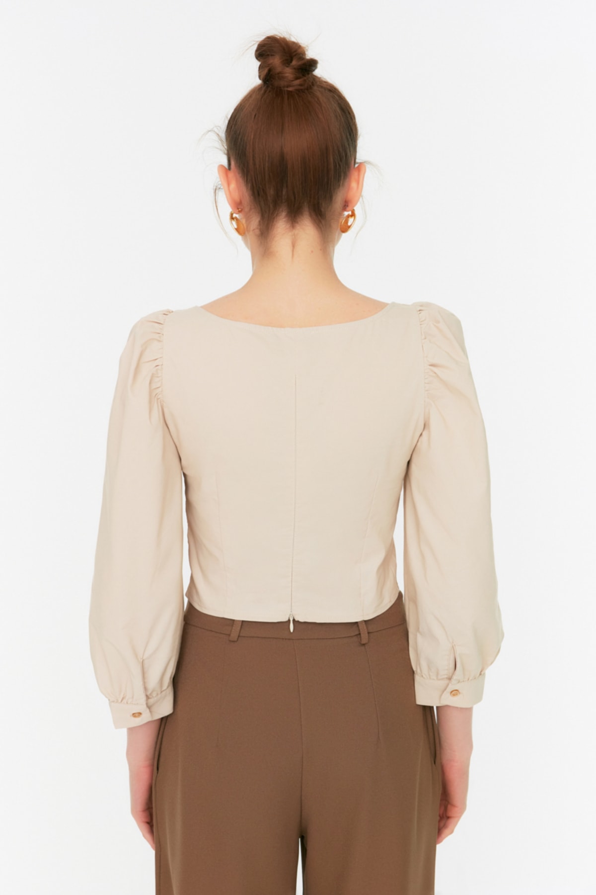 Trendyol Collection Mink Balloon Sleeve Square Neck Woven Blouse ...