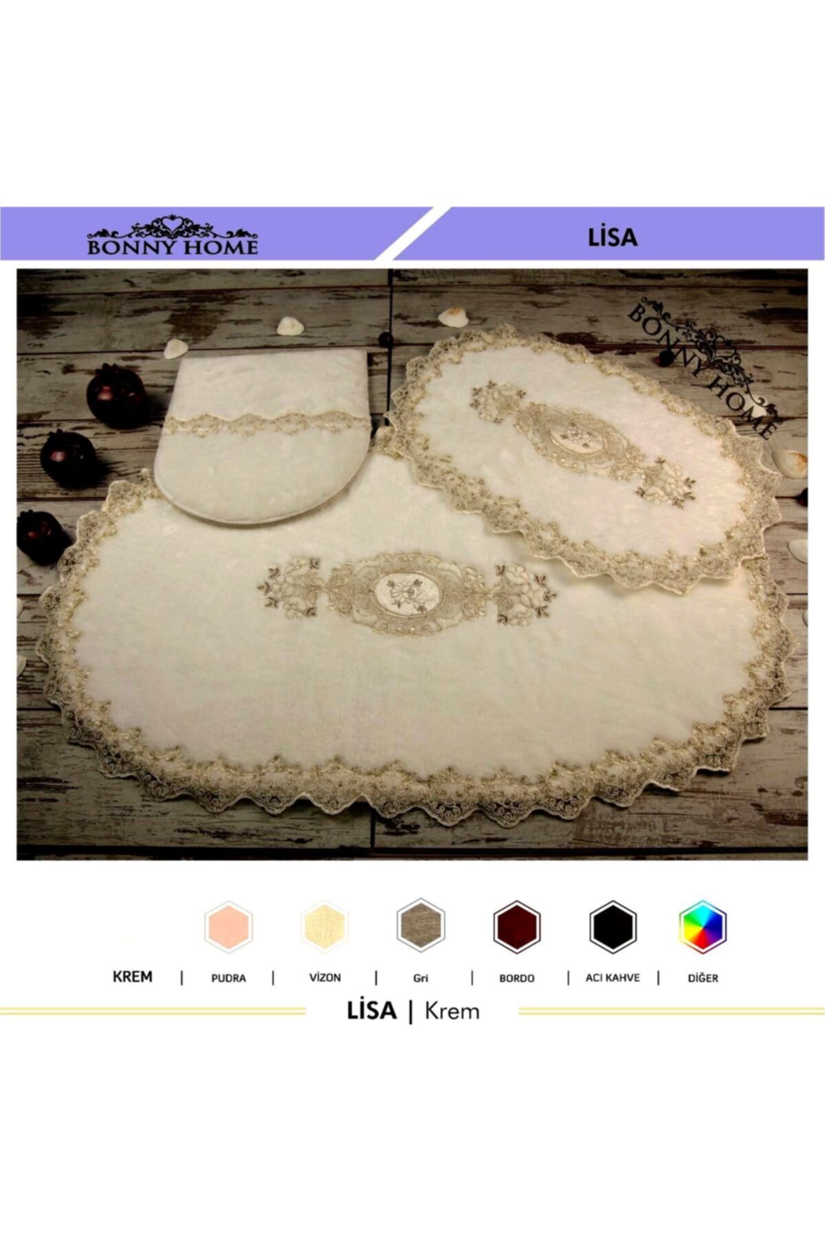 Bonny Home Lisa Krem 6 Parça Dantelli Banyo Kirli Çamaşır Sepeti Seti ...