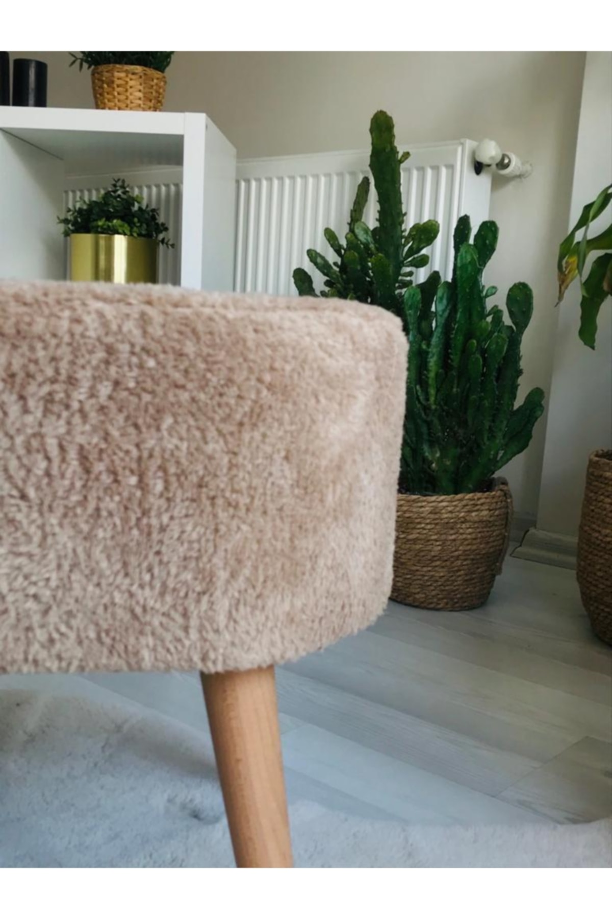 WEBPANYA Gürgen Ahşap Ayak Tedy Kumaş Oval Pufidik Puf Bench Tabure ...