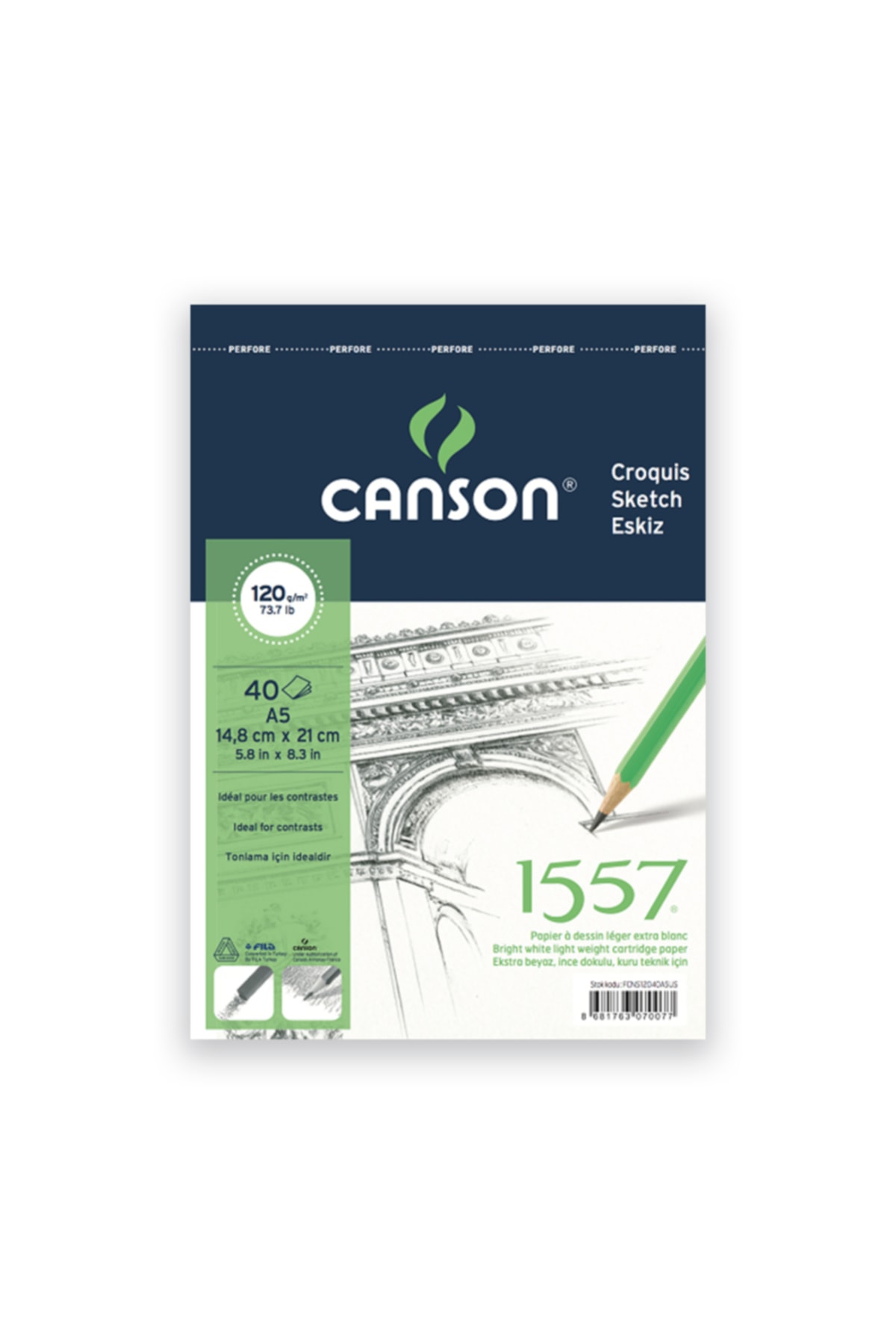 Canson 1557 Sketch A5 Üstten Spiralli Eskiz Çizim Blok 120gr 40 Yaprak ...