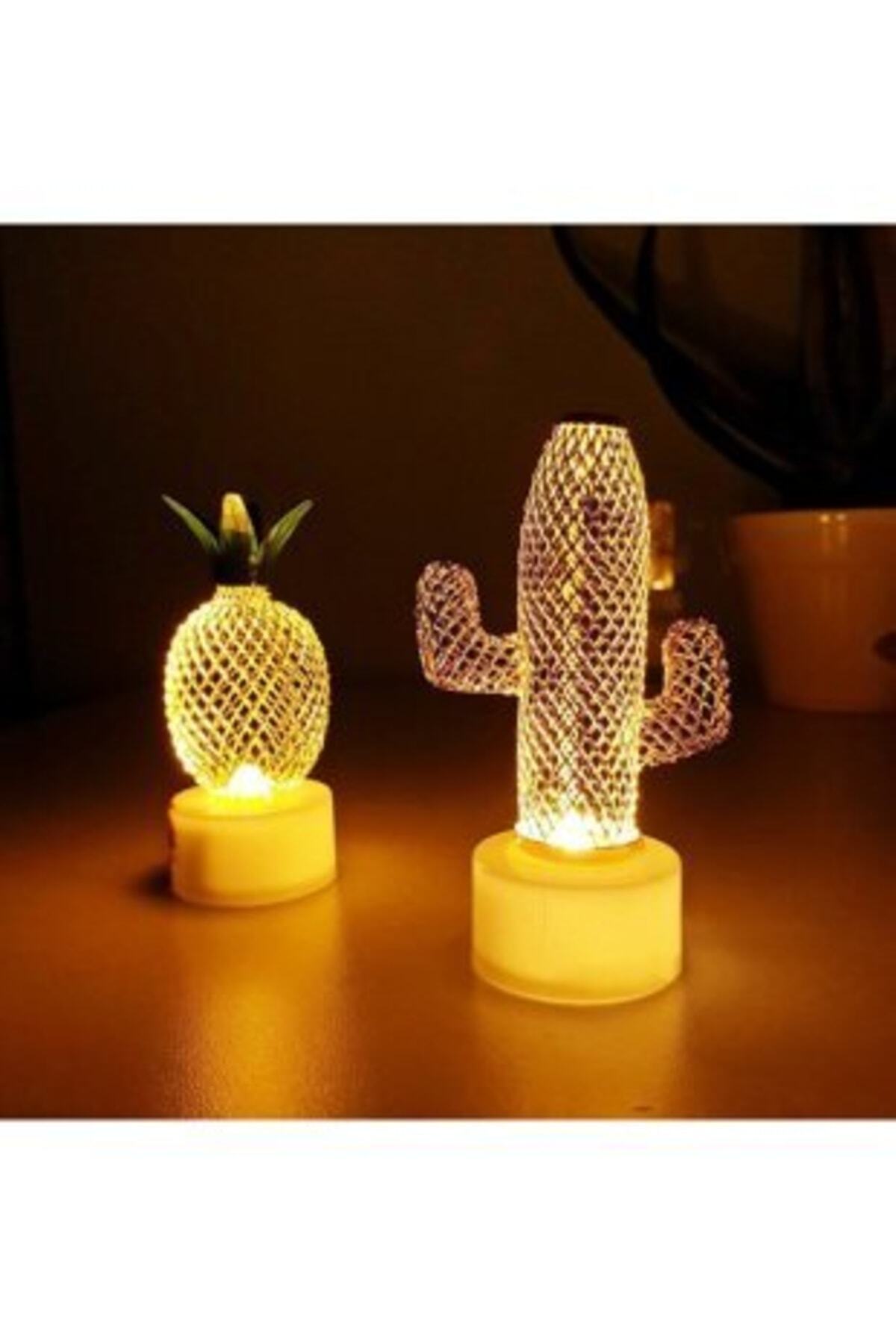 Happyland Dekoratif Led Işıklı Mini Metal Kaktüs Ve Ananas Lamba 2li ...