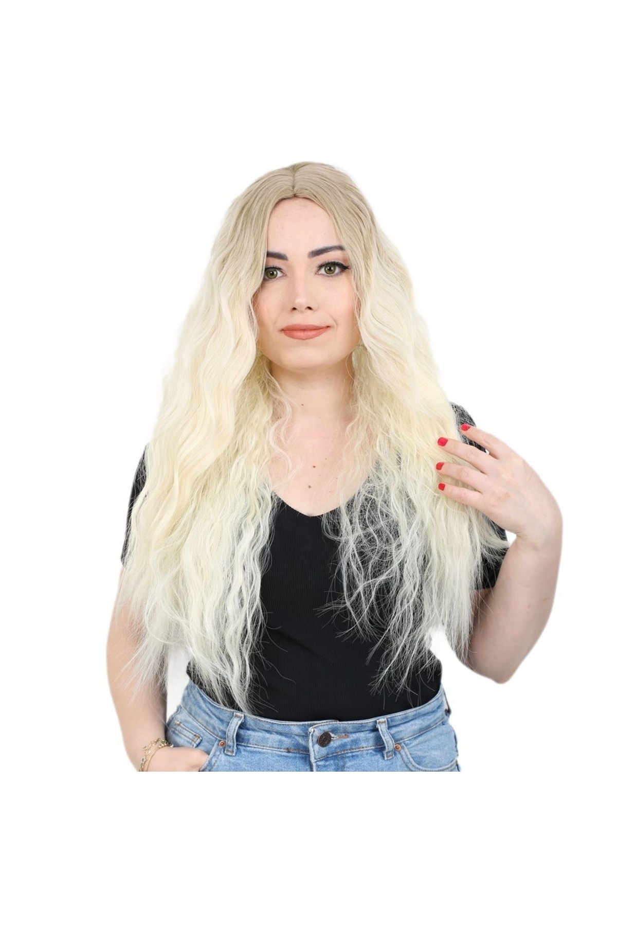 Lisinya Platinum Ombre Long Fiber Synthetic Fluffy Wig - Ashy - Trendyol