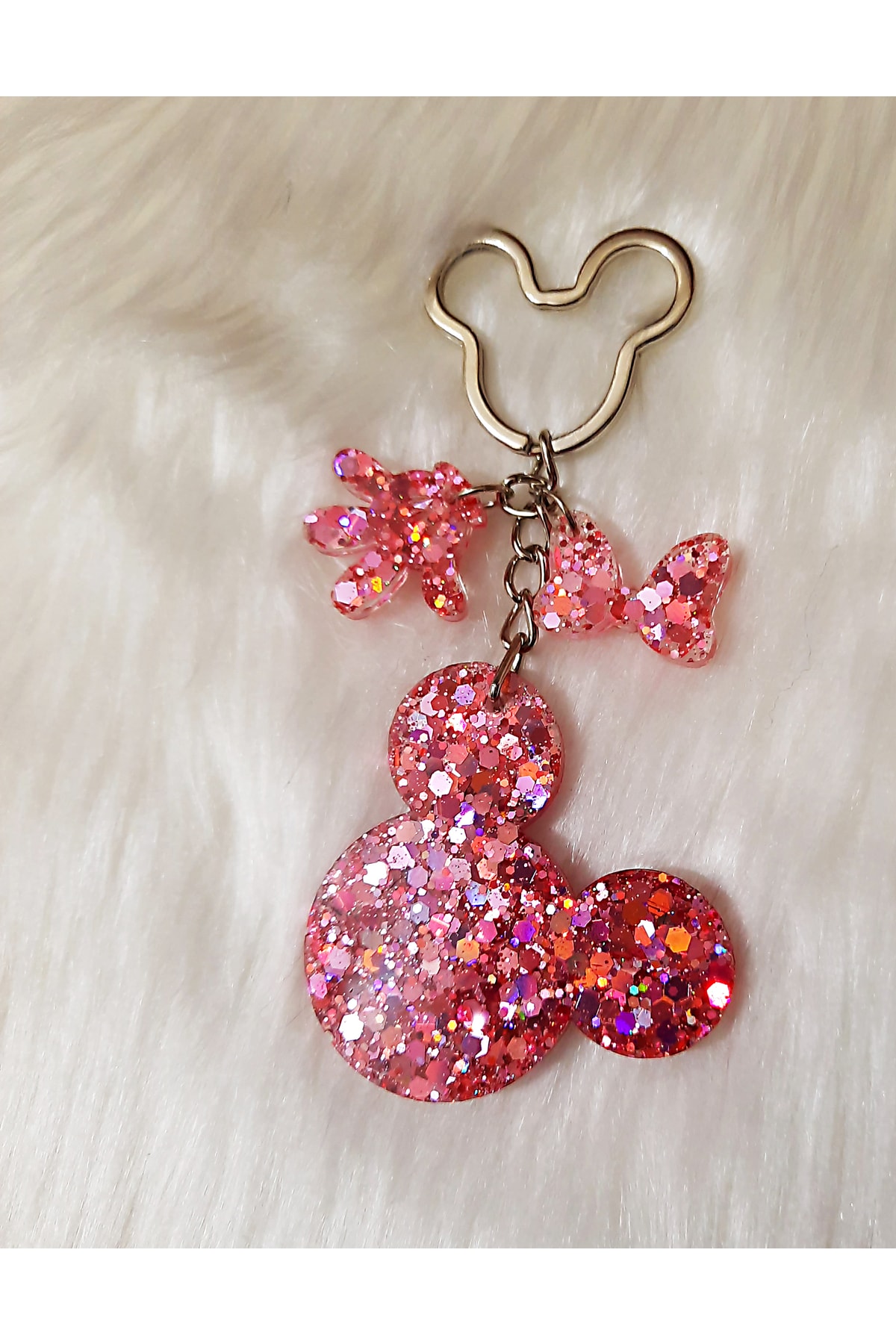 gm giyimarket Gülkurusu Pembe Simli Mickey Mouse Anahtarlık Mickey Eli ...