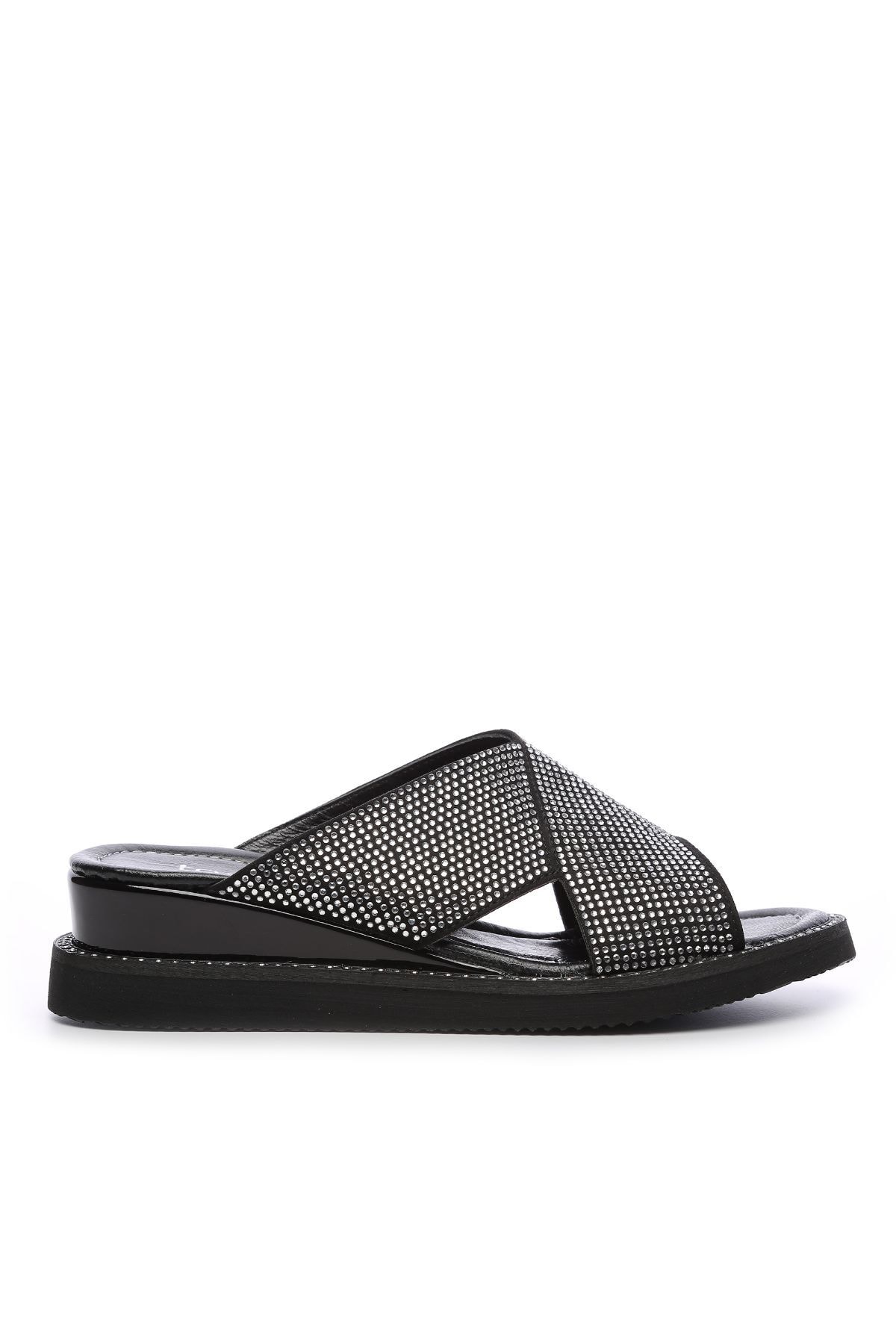 KEMAL TANCA Hakiki Deri Siyah Kadın Terlik Terlik