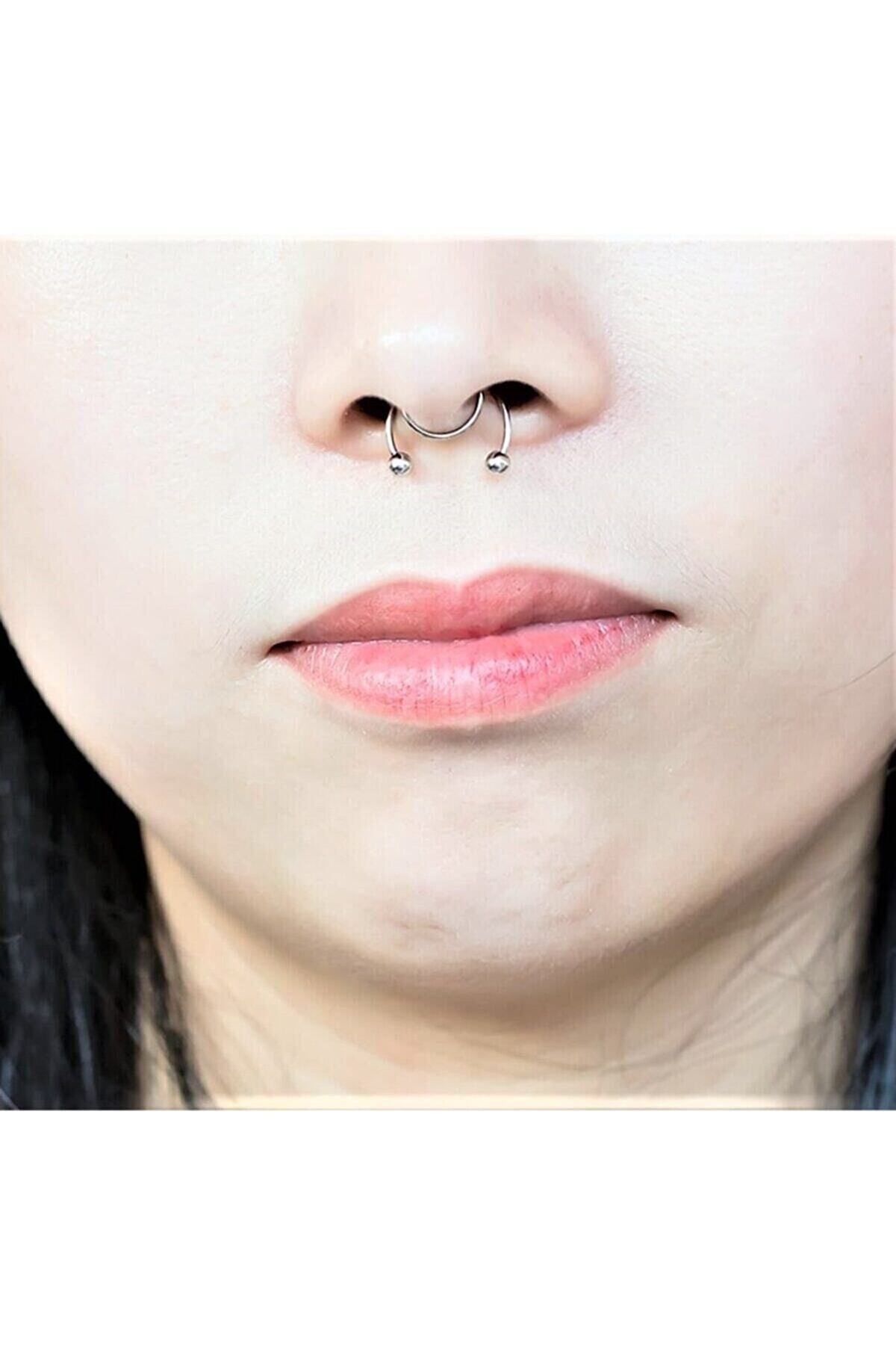 Jaida Moda Unisex Gümüş Renk 2'li Set Hızma Dudak Septum Çelik Fake ...