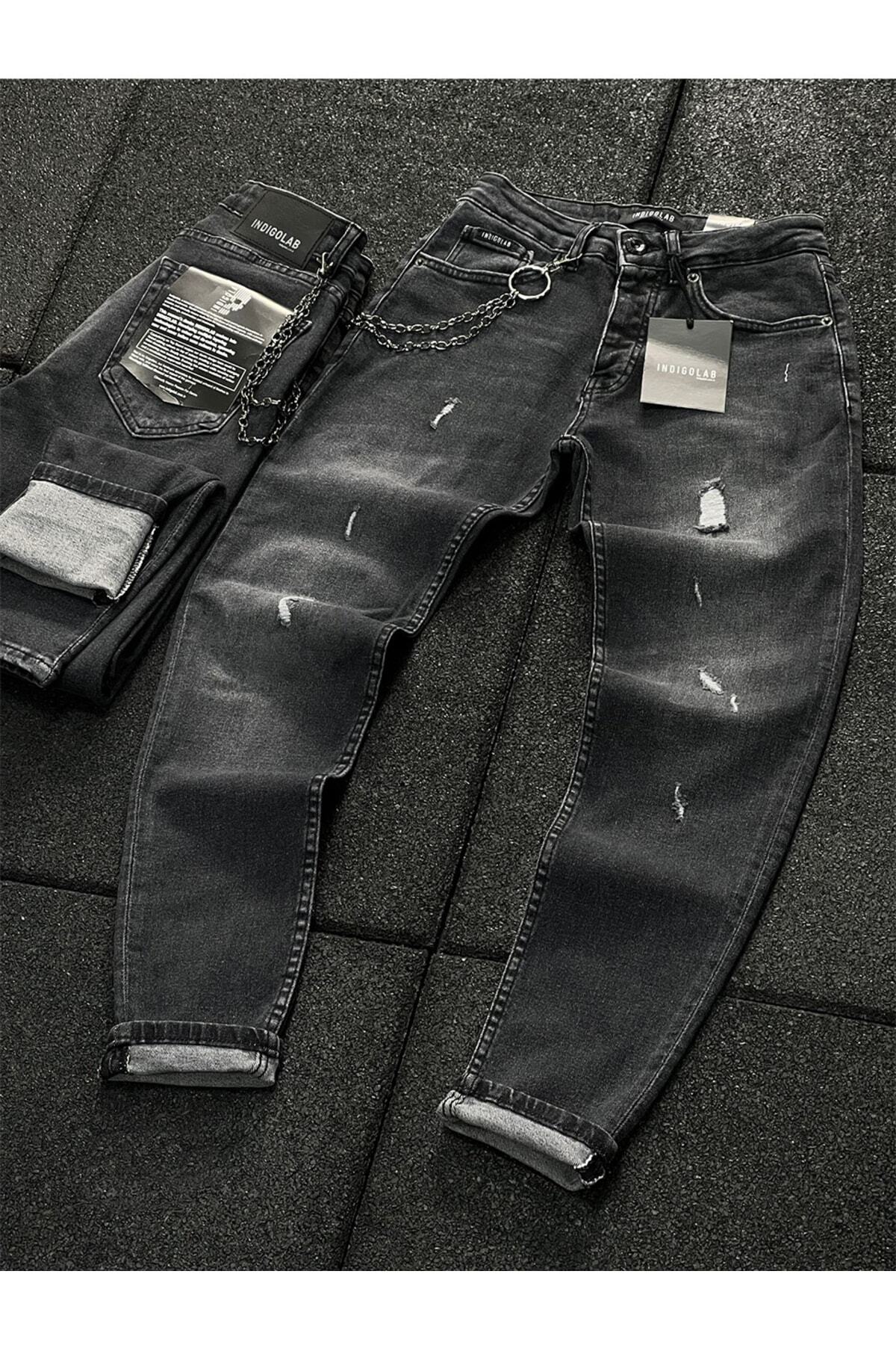 INDIGOLAB Erkek Siyah Jean Pantolon Lazer ve Zincir Aksesuarlı Fiyatı ...