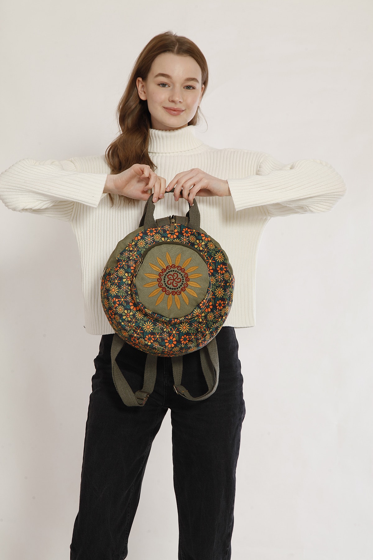 Street Bag Fargin Etnik Otantik Desenli Yuvarlak Sırt Çantası Nakışlı ...