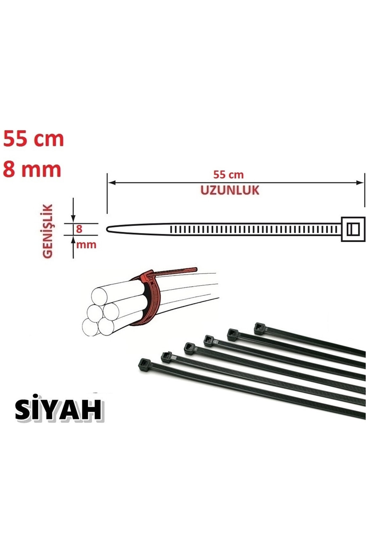 Pemsan (25 Adet) 55cm X 8mm Plastik Cırt (kablo Bağı) Siyah Fiyatı ...