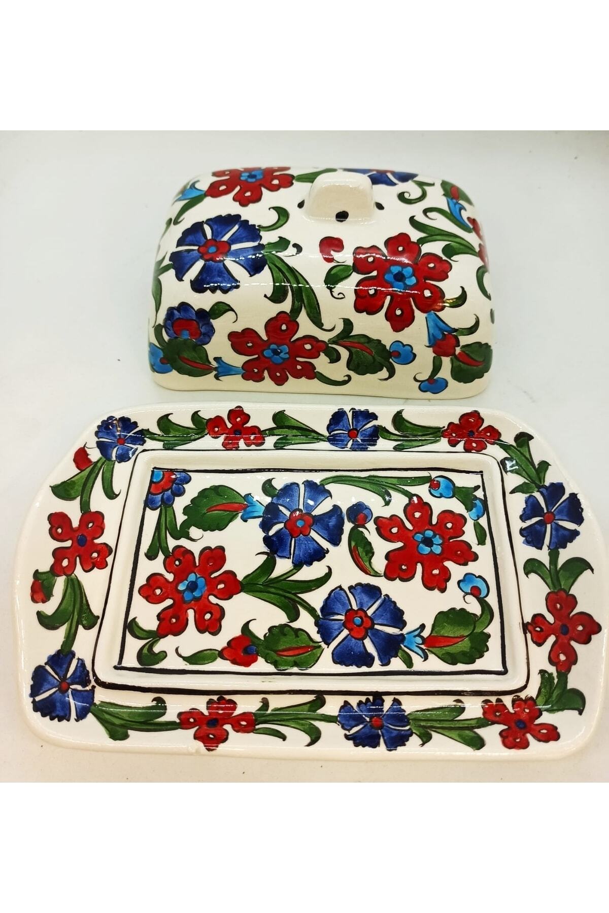 Dost Art Hediyelik El Yapımı Fırça Boyama Çini Kapaklı Tereyağlık ...