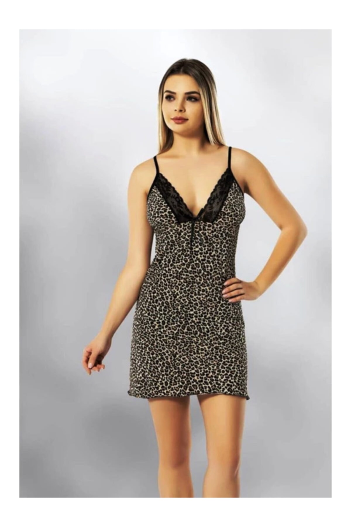 KOTA Leopar Desenli Dantel Detaylı Ip Askılı Gecelik Yeni Sezon Fiyatı ...