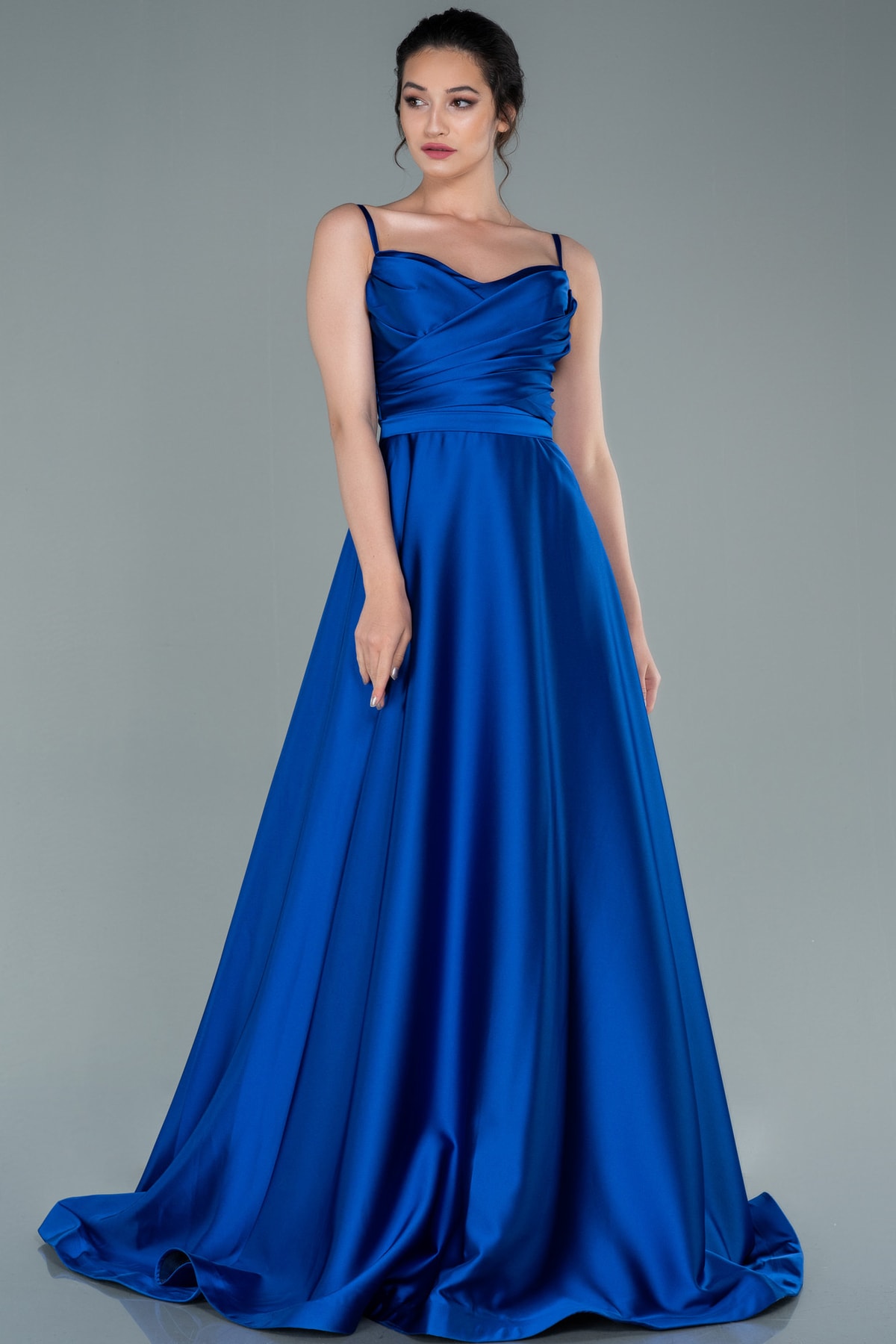 Abiyefon Saks Mavi Uzun Ip Askılı Saten Abiye Elbise Abu1601Fiyatı ...