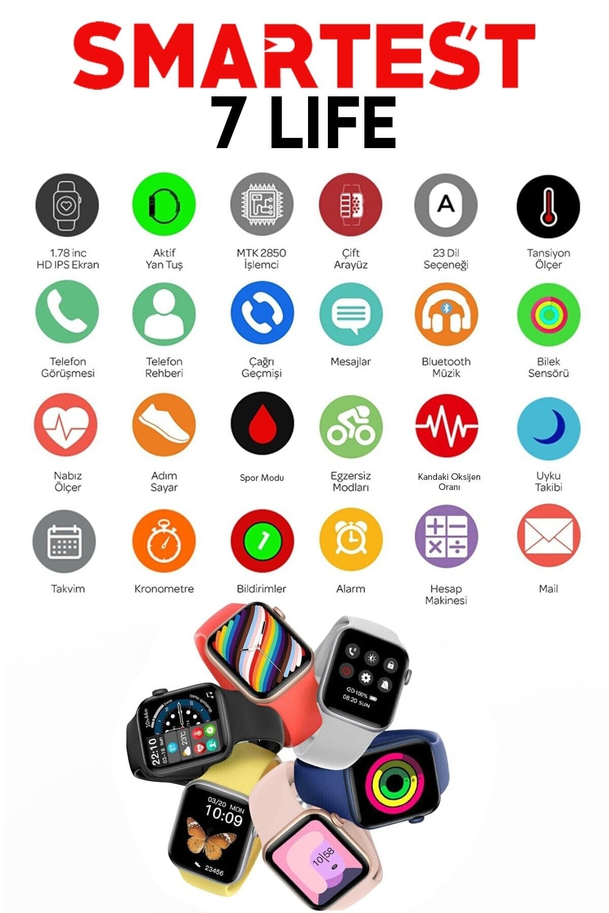 SMARTEST Watch 7 Plus Life Nabız Tansiyon Ölçer Tüm Telefonlara Uyumlu ...