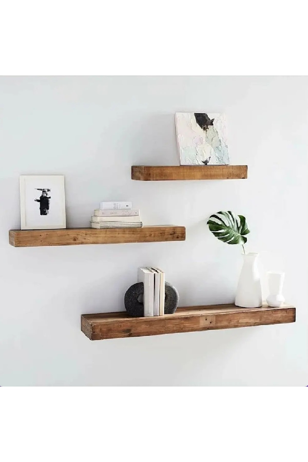 menalART Ağaç Tasarım Ahşap Dekoratif 3'lü Uçan Kitaplık Raf Monte ...