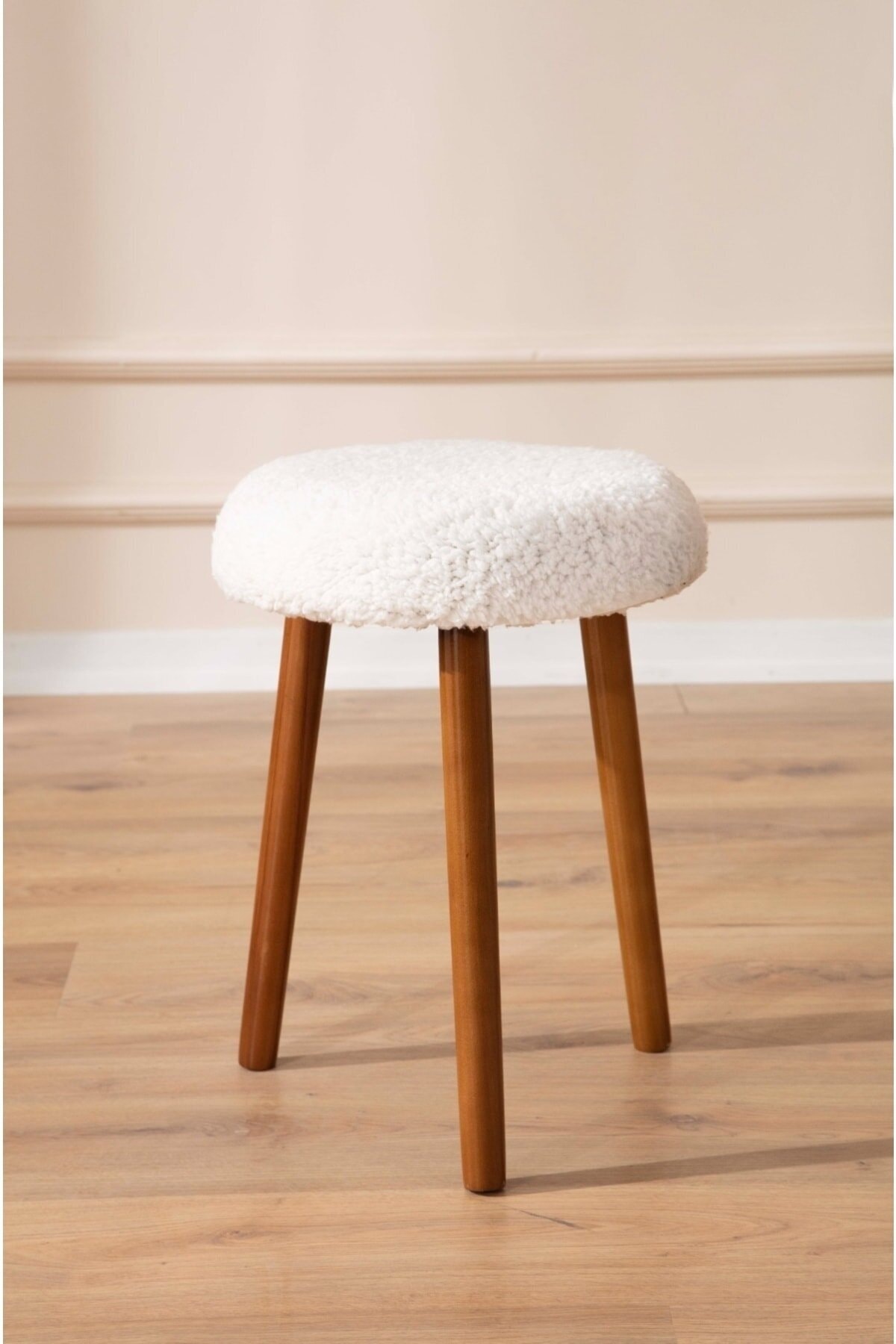 PUFANNA Gürgen Ahşap Ayaklı Kırık Beyaz Teddy Kumaş Handmade Dekoratif ...