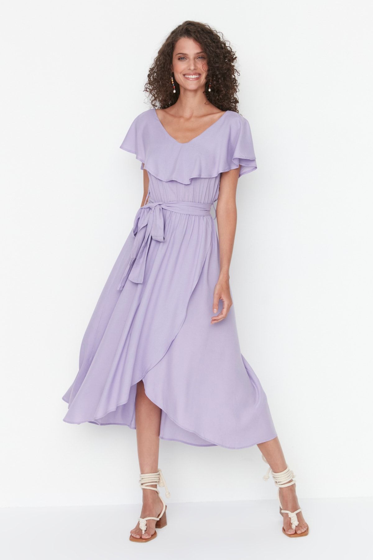 Trendyol Collection Lilafarbenes Asymmetrisches Volant Webkleid Mit