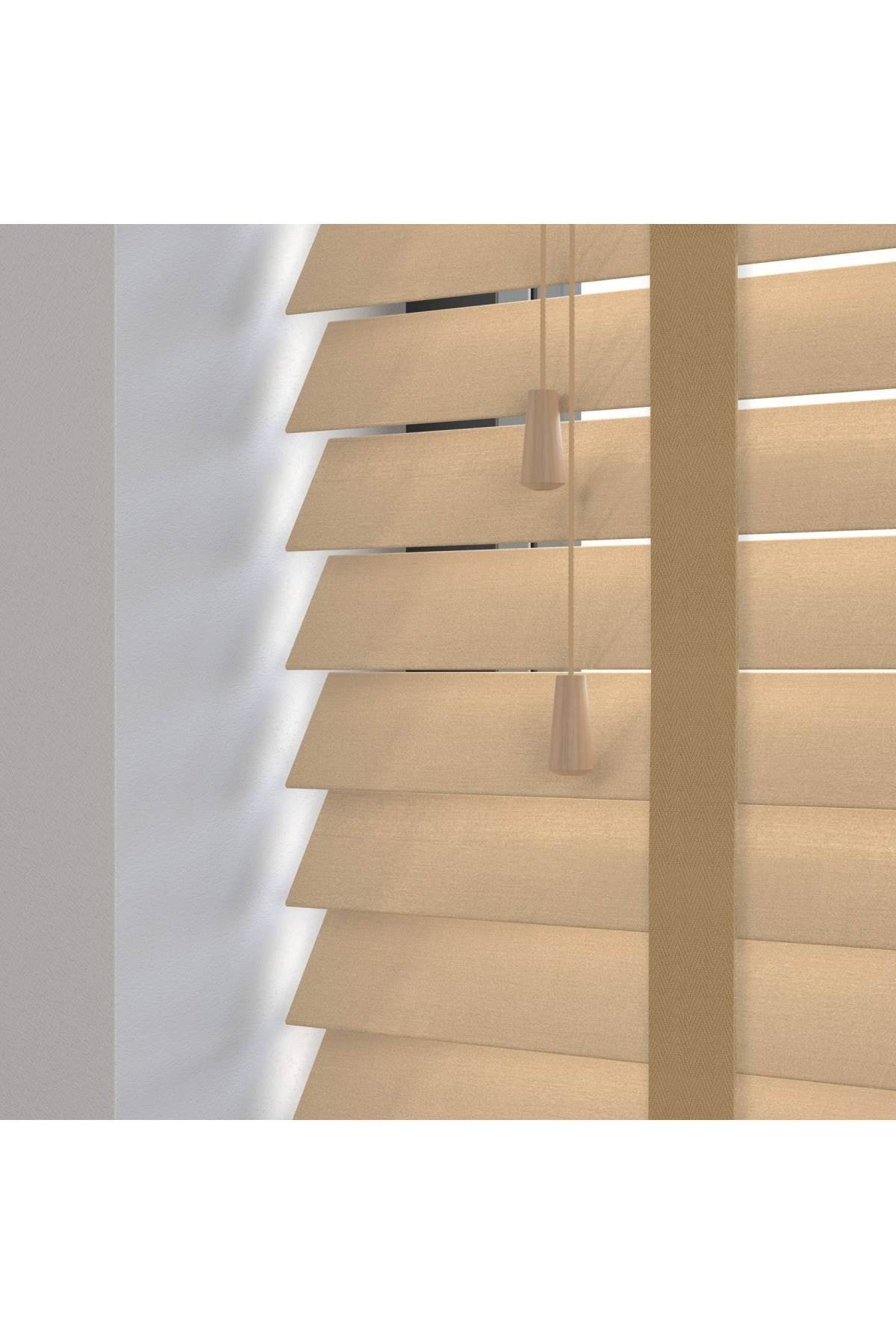 Dibas Bej Ahşap Jaluzi Perde 50mm Kurdeleli, Ahşap Perde, Ahşap Panjur ...