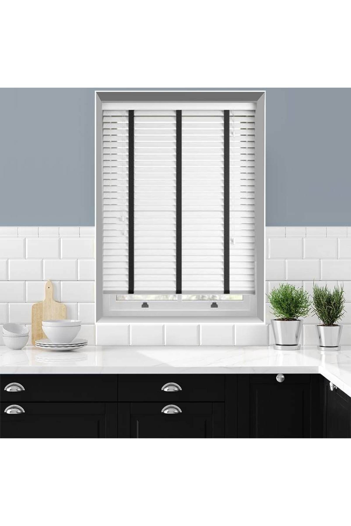 Dibas Beyaz-Siyah Ahşap Perde 50mm Kurdeleli, Ahşap Perde, Ahşap Panjur ...