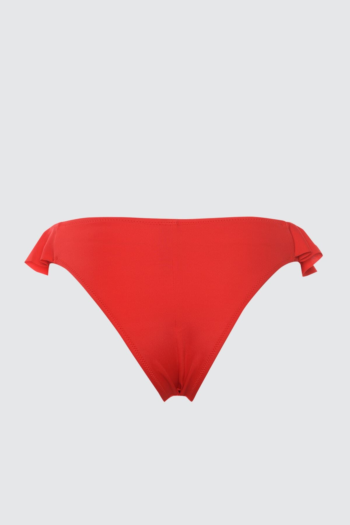 Trendyol Collection Red Ruffle Detailed V-Cut Bikini Bottom ...