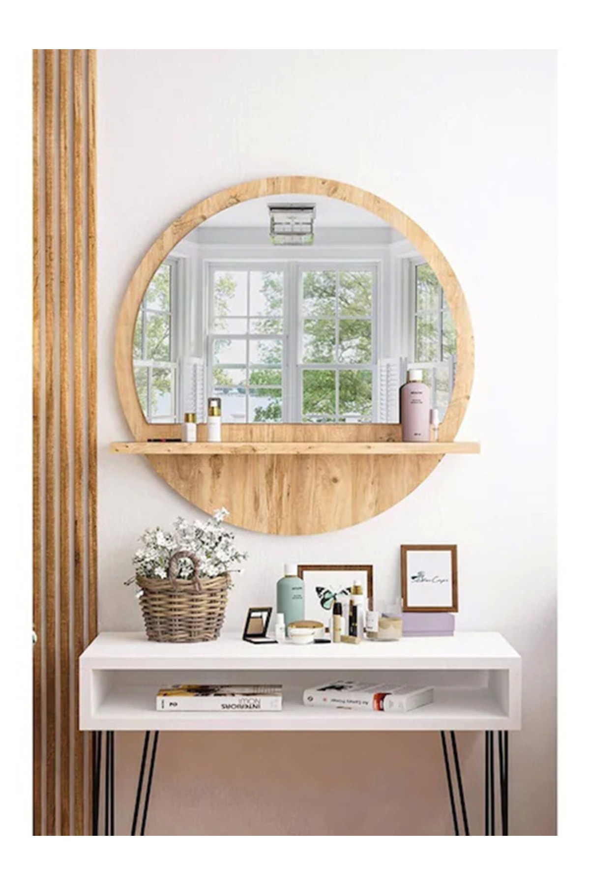 nysamo Tarz Design 58 Cm Yuvarlak Safir Meşe Raflı Dresuar Konsol Duvar ...