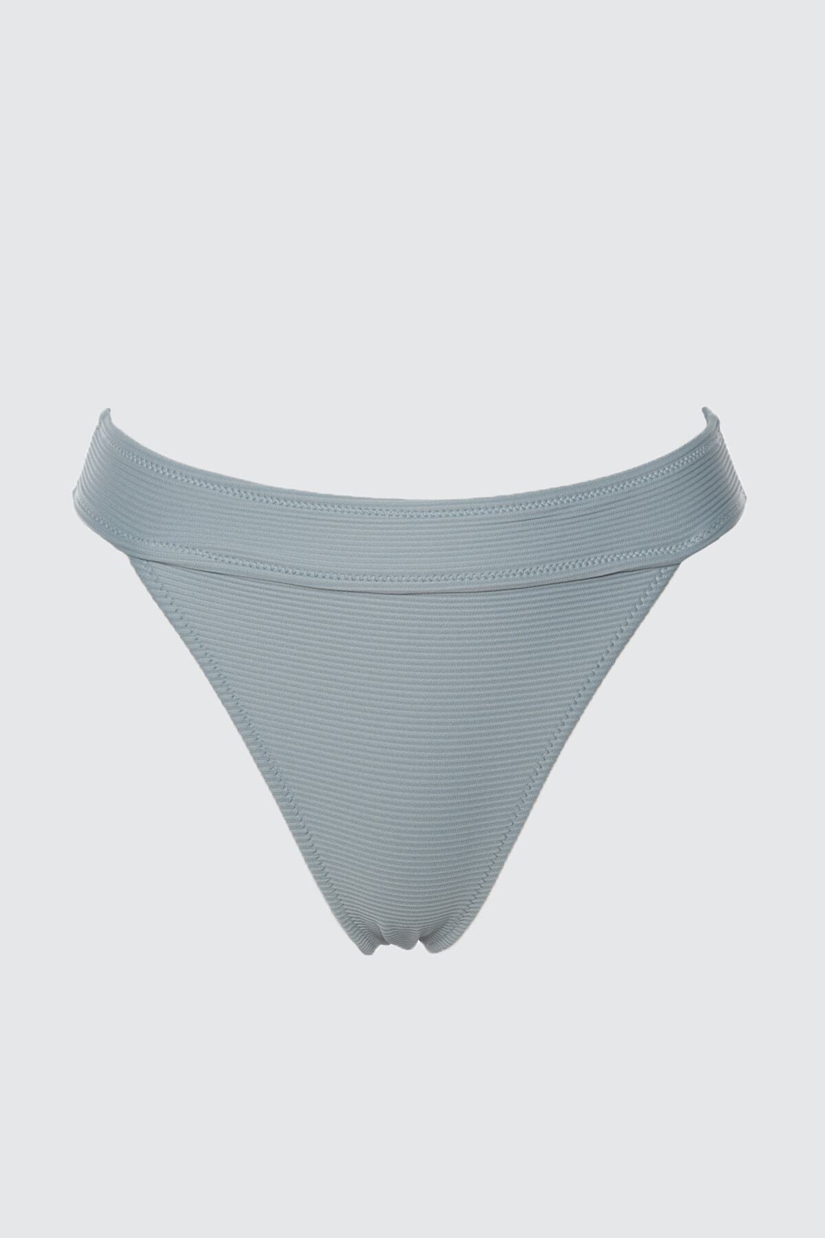Trendyol Collection Blue Textured High Leg Regular Bikini Bottom ...