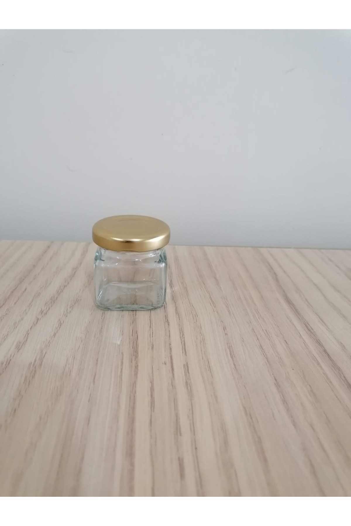 ziylan 40cc Köşeli Şeffaf Cam,gold Kapak Kavanoz,mini Kavanoz,bal Kavanozu,süs Kavanozu,100 Adet ...