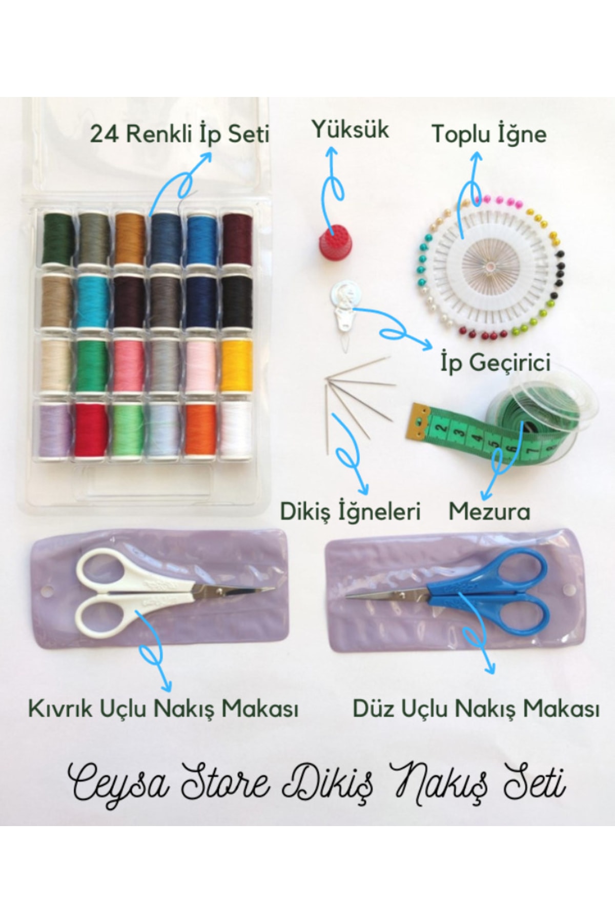 Ceysa Store Dikiş Nakış Ipi Seti, Yüksük, Ip Geçirici, 5 Dikiş Iğnesi ...