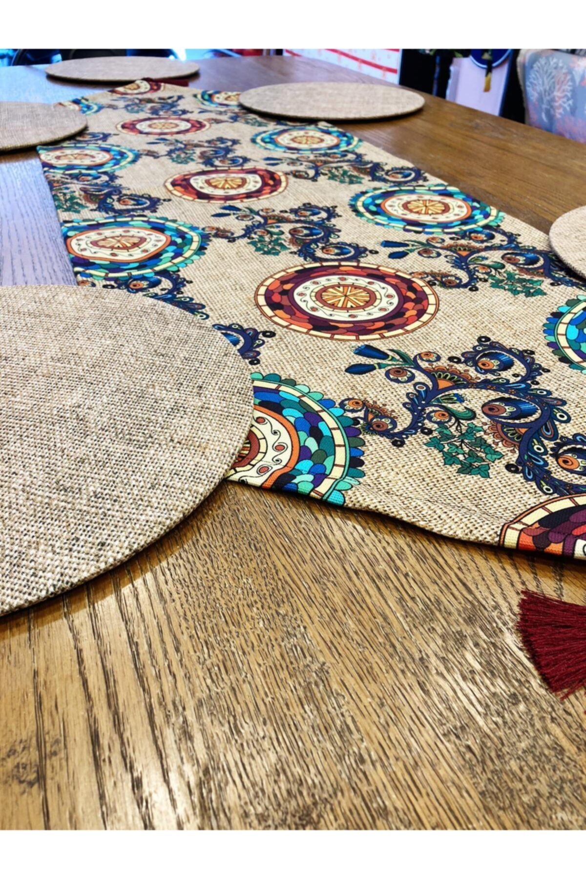 TUE HOME DİZAYN Hasır Görünümlü Etnik Mandala Runner Supla Takım Fiyatı ...