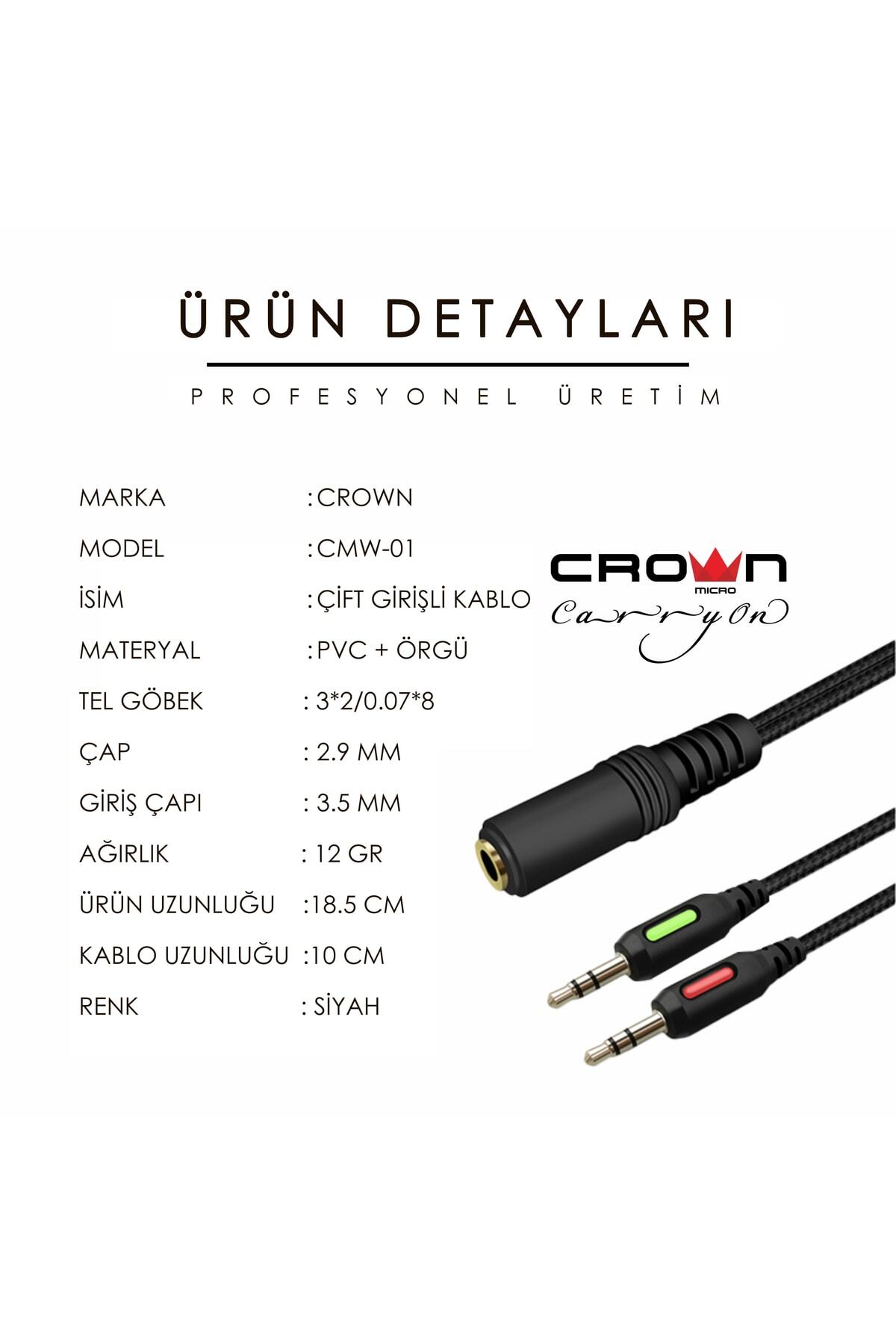 Crown Micro 3.5mm Kulaklık Mikrofon Dönüştürücü Çevirici Splitter Y ...