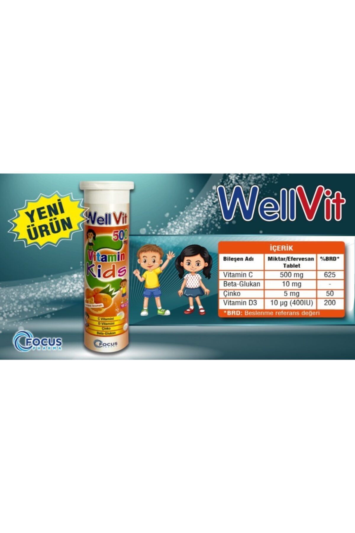 Focus Pharma Wellvit Vitamin Kids 500mg 15 Efervesan Tablet - Fiyatı ...