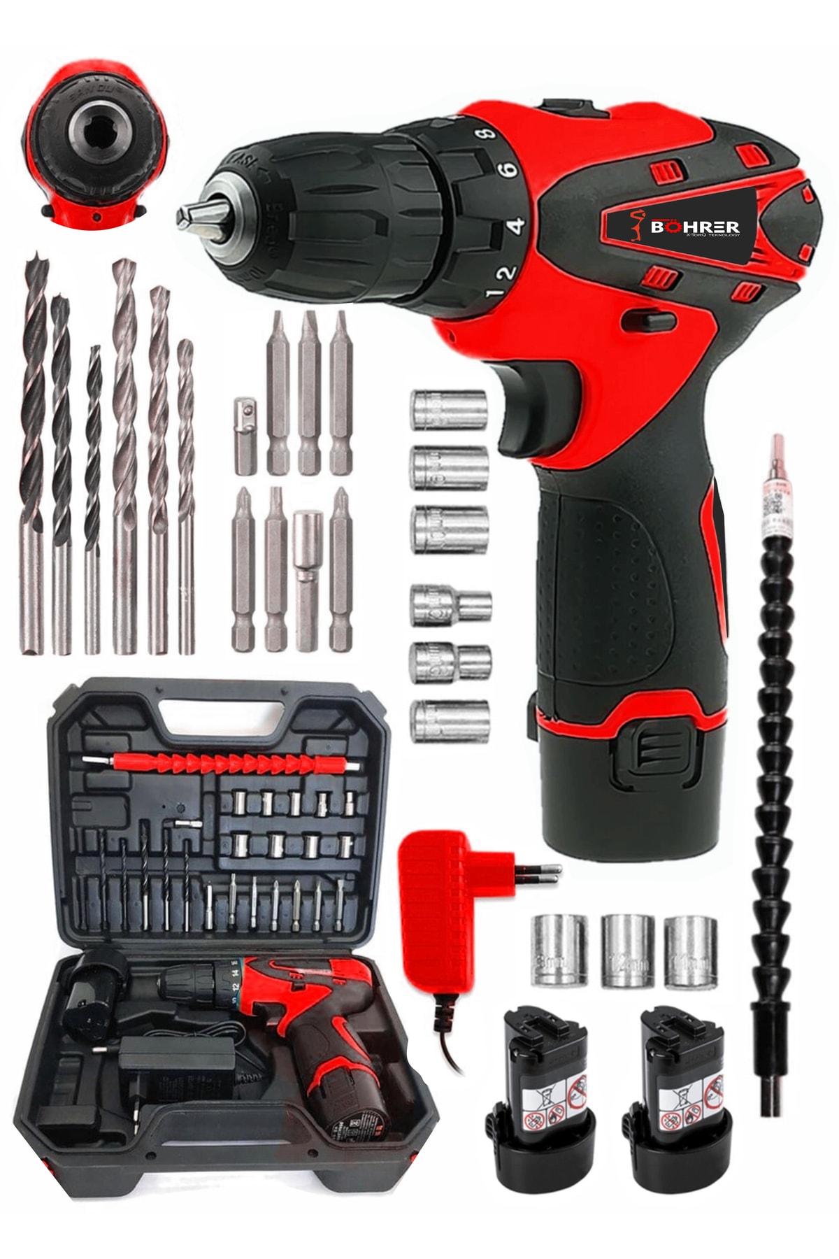 BÖHRER Böhr 18 V Bakır Sargılı Red +24 Parça Çift Akülü Şarjlı El Tipi ...
