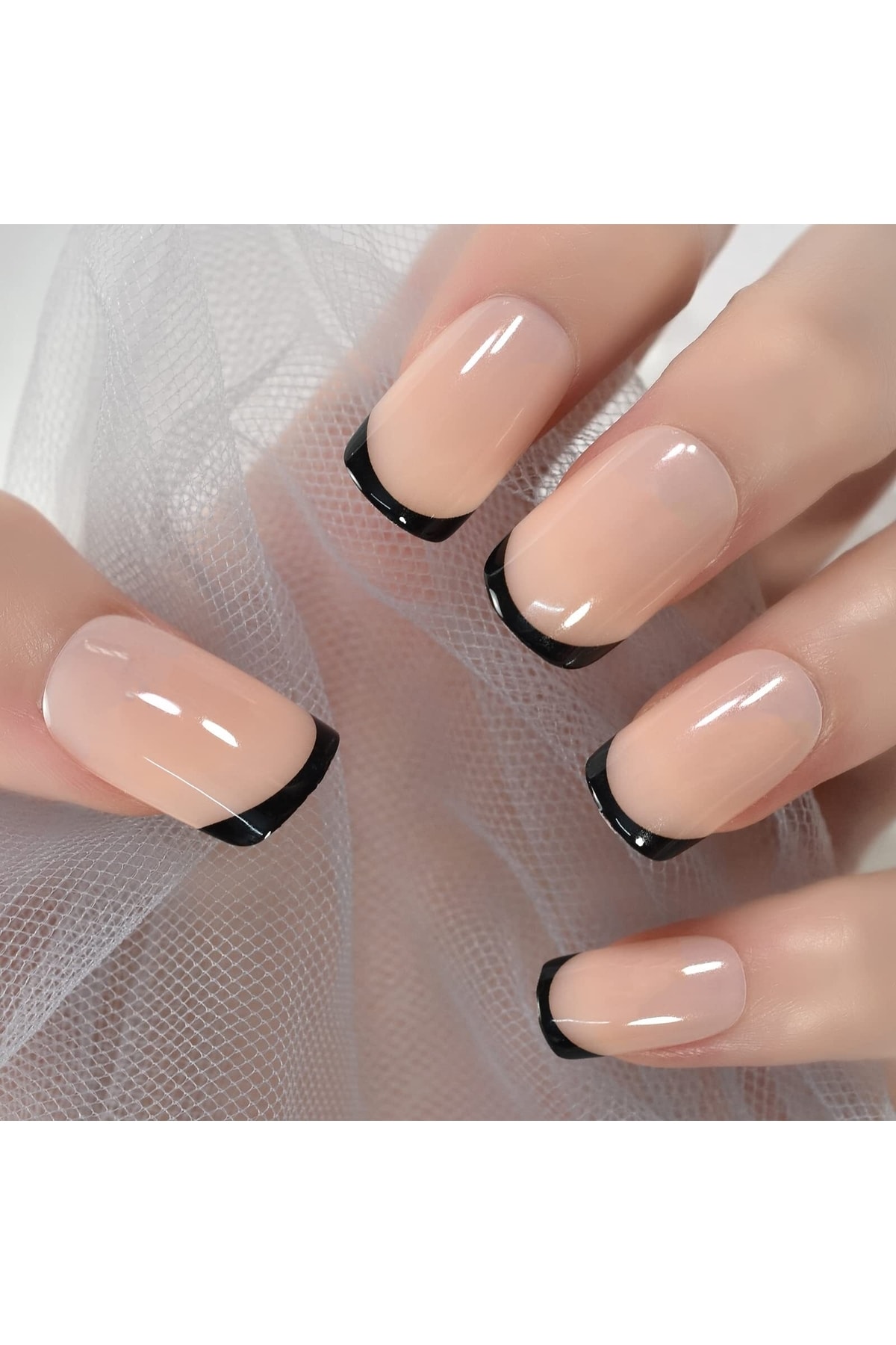 EDA LUXURY BEAUTY 24'lü Natürel Pembe Siyah French Takma Tırnak Lüks ...