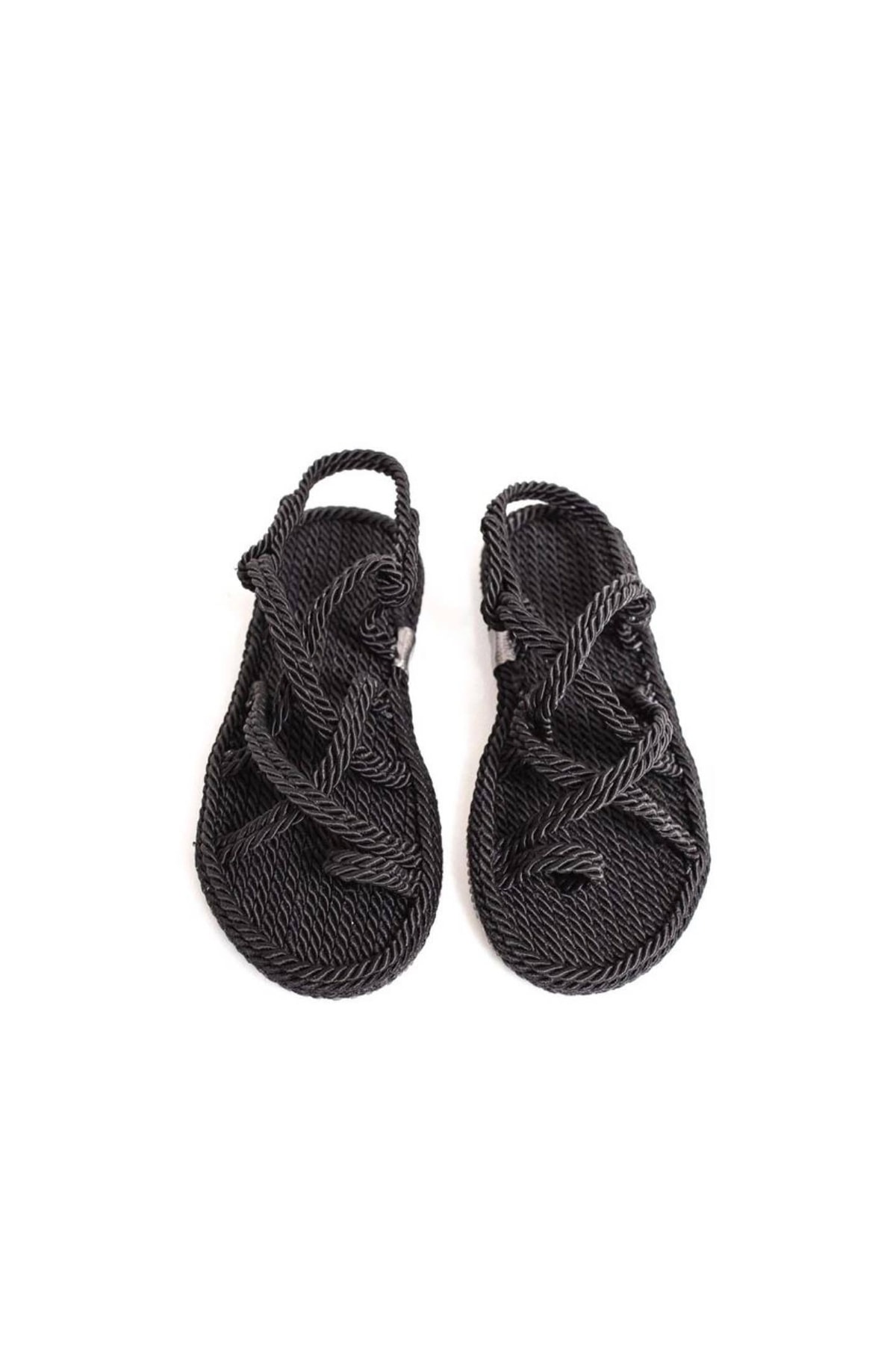 FABRO MAN Black Wicker Handmade Rope Sandals - Trendyol