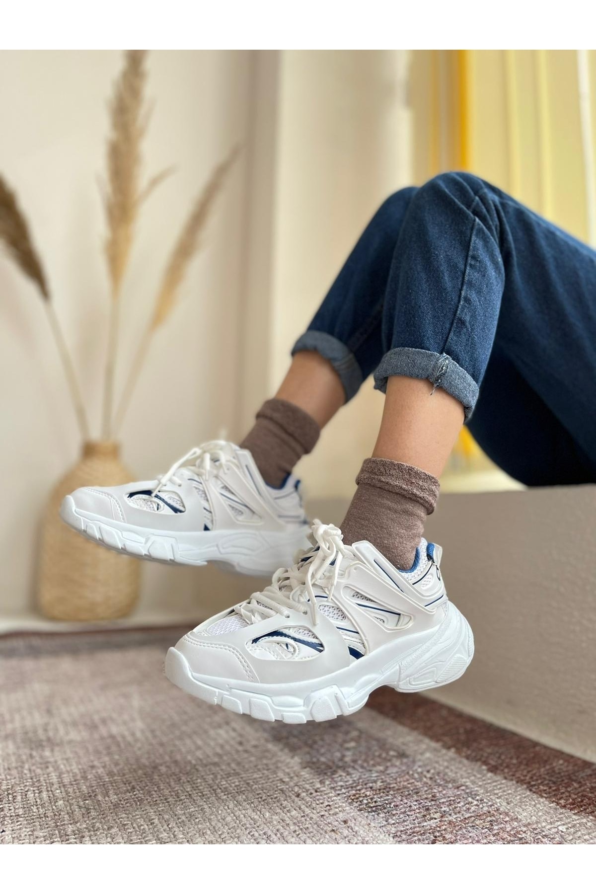 TREND34CADDE BLC Track Beyaz Mavi Kalın Taban Spor Ayakkabı - Fiyatı ...