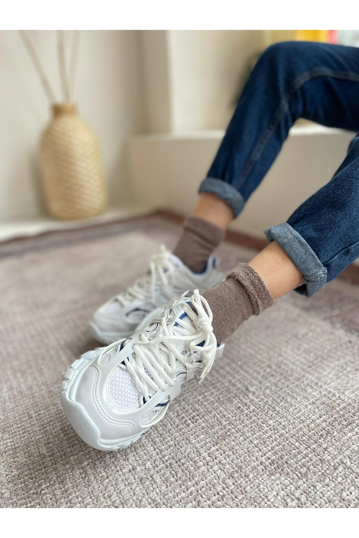 TREND34CADDE BLC Track Beyaz Mavi Kalın Taban Spor Ayakkabı - Fiyatı ...