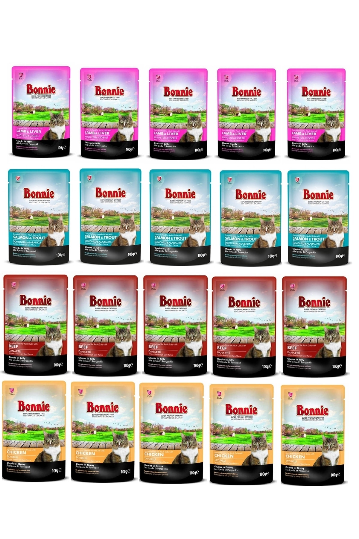 BONİE Bonnie Mix Karışık Pouch Yetişkin Kedi Konservesi 20 Adet 100 Gr ...