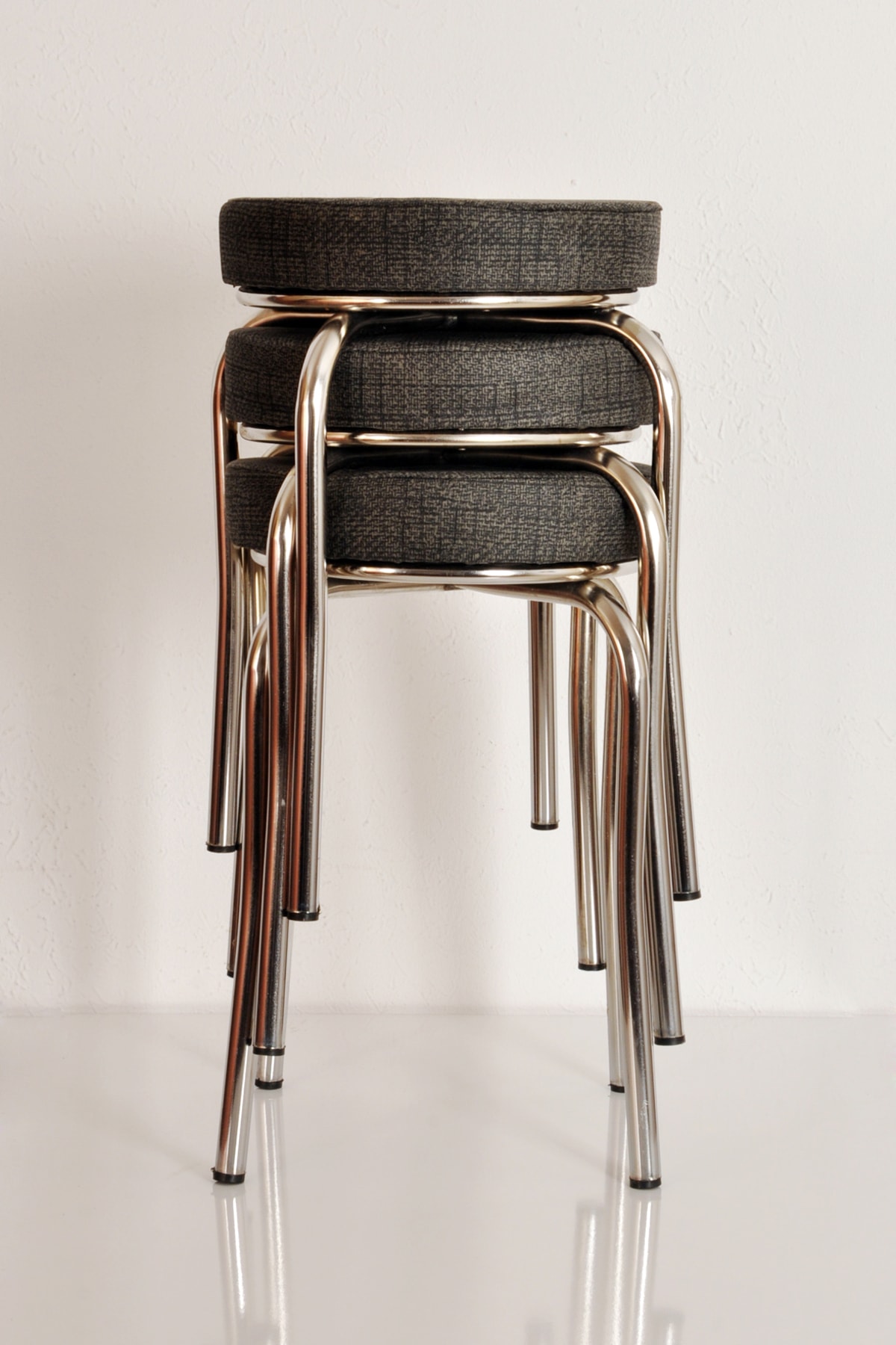 AKK TİCARET 3 Adet Antrasit Desenli Renkli Kumaş Nikelajlı Demir Tabure ...